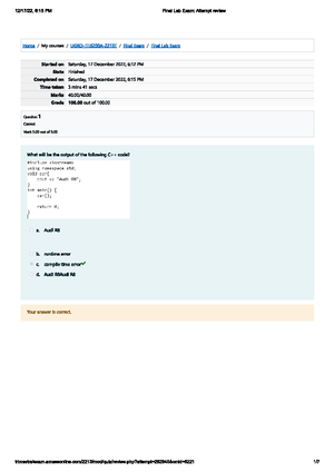 Net Acad C++ Essentials Part 1 Module 4 - 1.) What is the output of the following snippet? # ...
