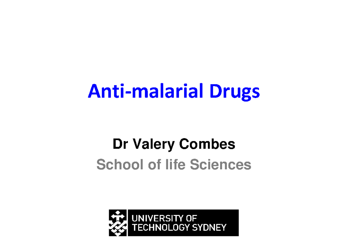 Antimalarial drugs for the pharmacology - Anti-malarial Drugs Dr Valery ...