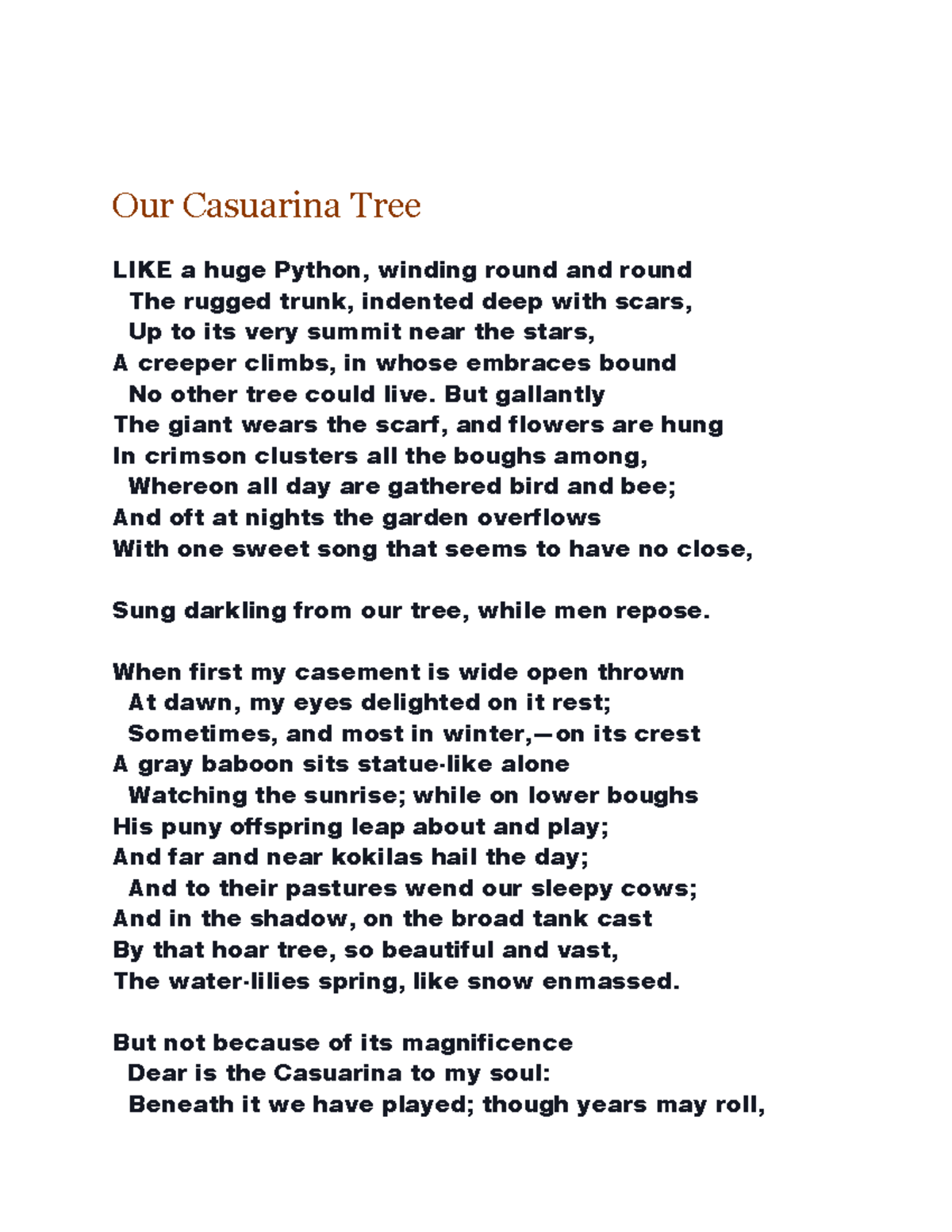 455118147 Critical Analysis of "Our Casuarina Tree" by Toru Dutt - Studocu