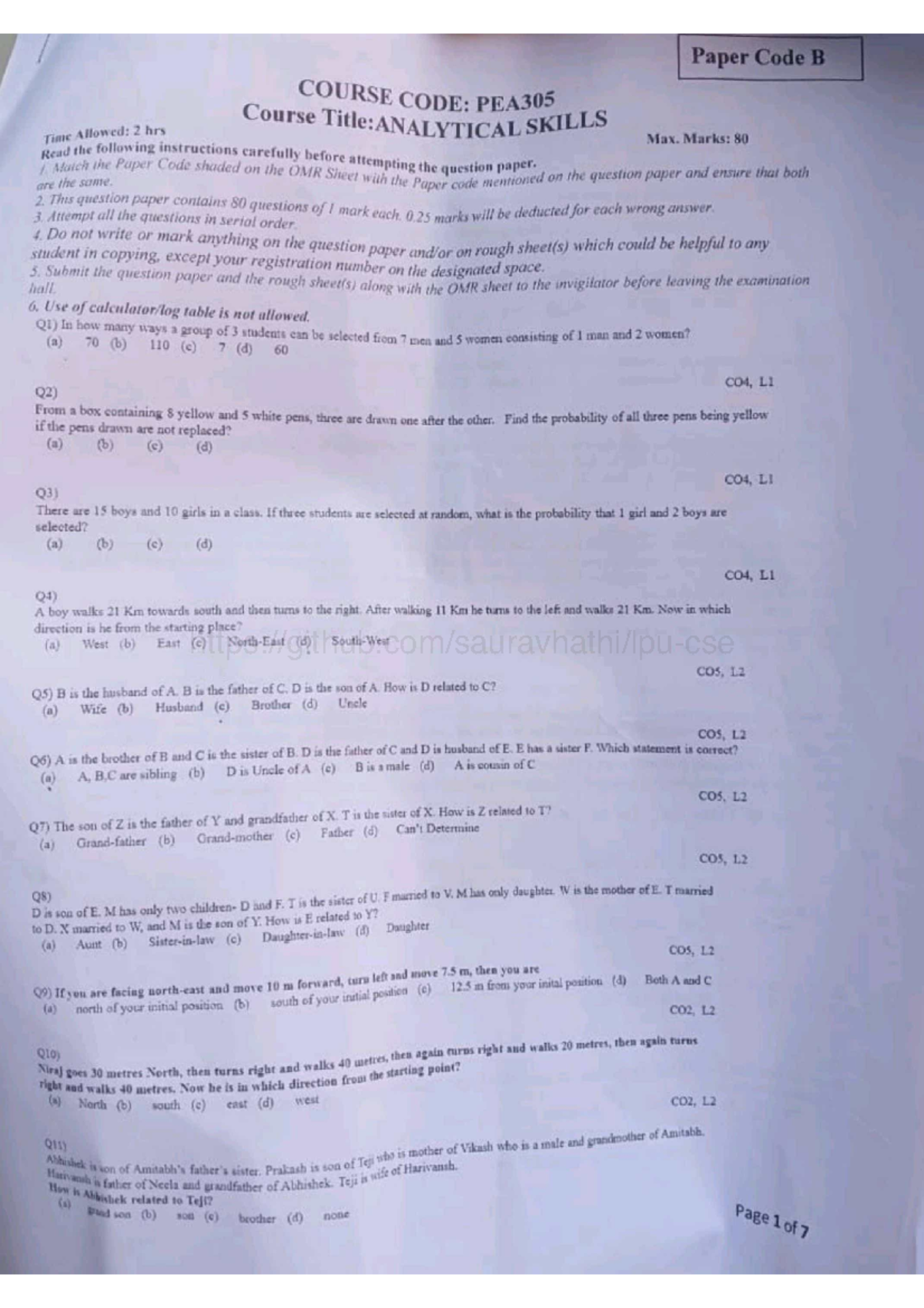 PEA305 ETE 2022 - Final ETE Question Paper with 80 Questions - Studocu