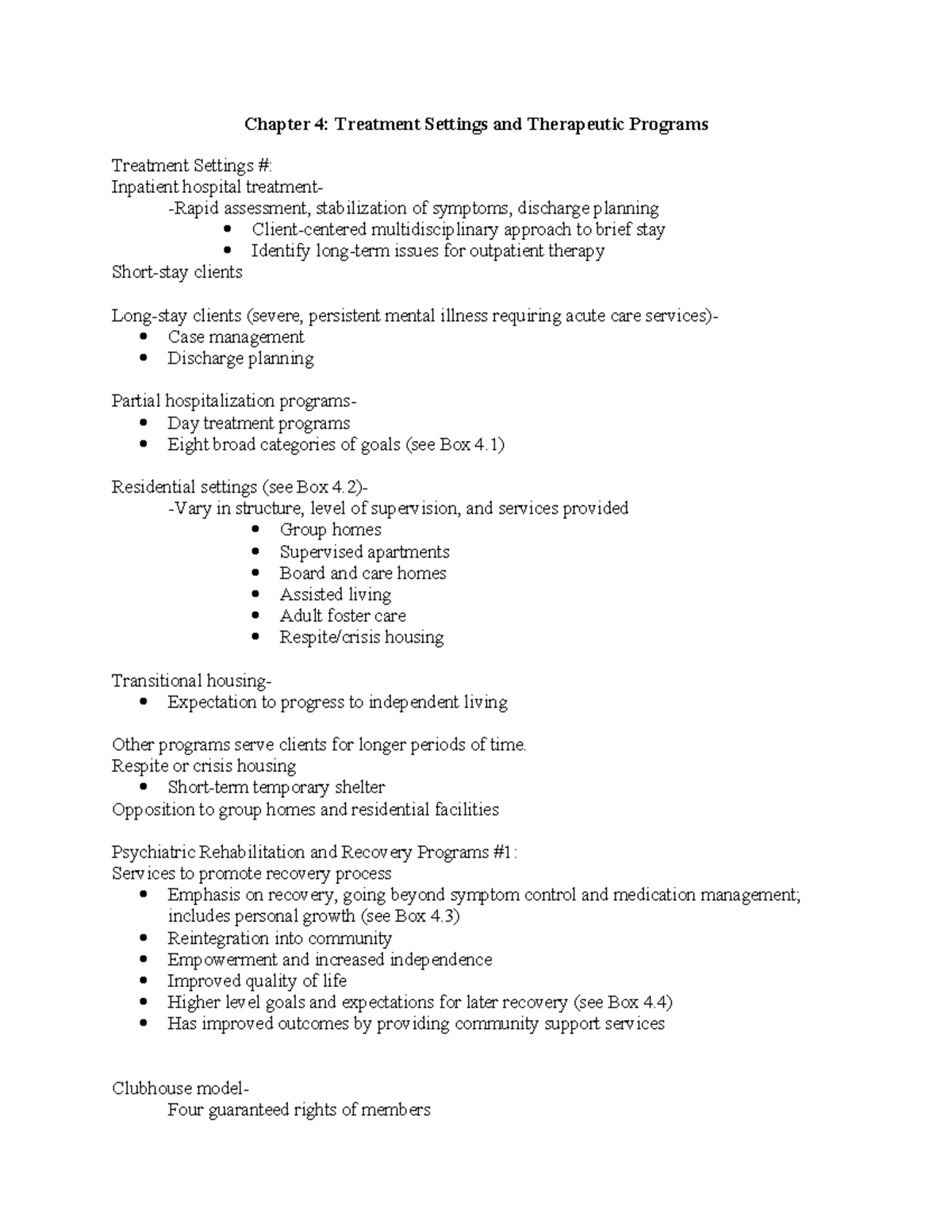 CHPT4 medsurg notes Print - Chapter 4: Treatment Settings and ...