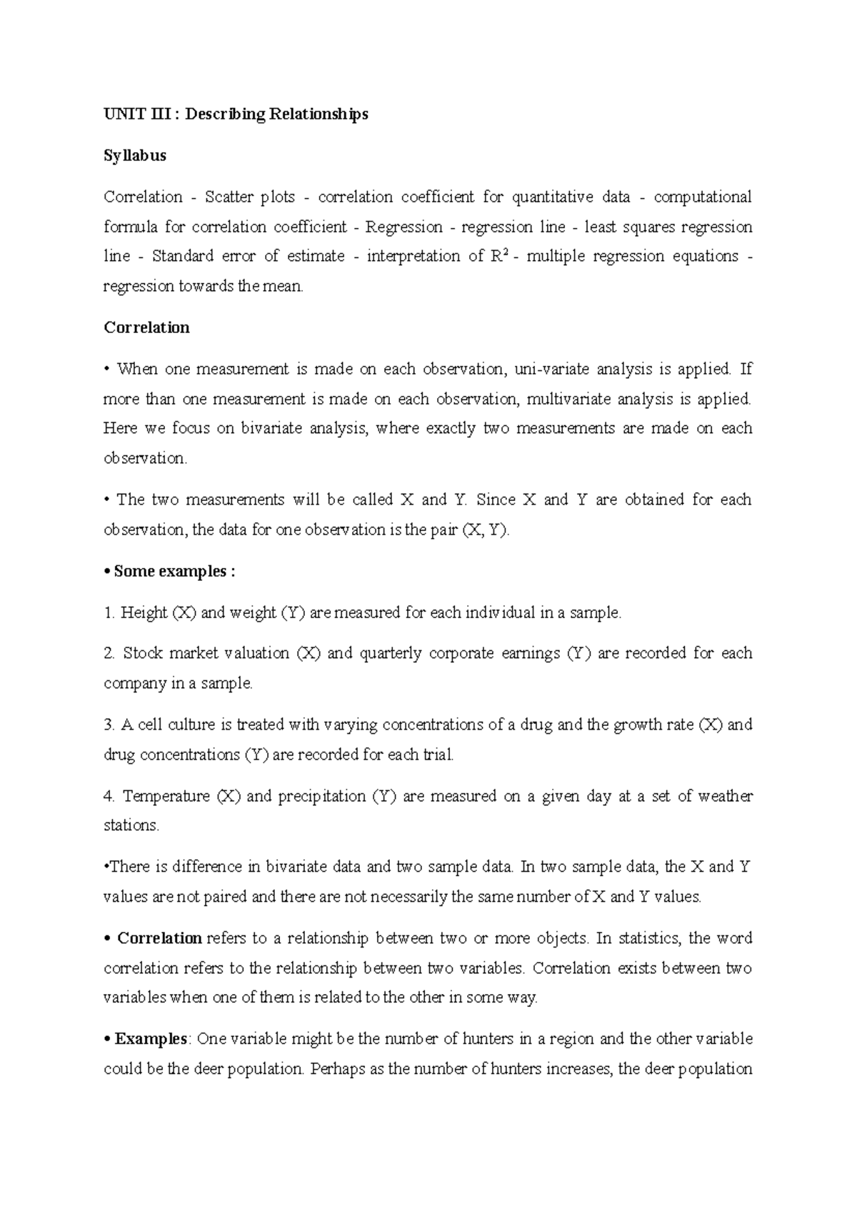 UNIT III: Correlation and Regression Analysis in Statistics - Studocu