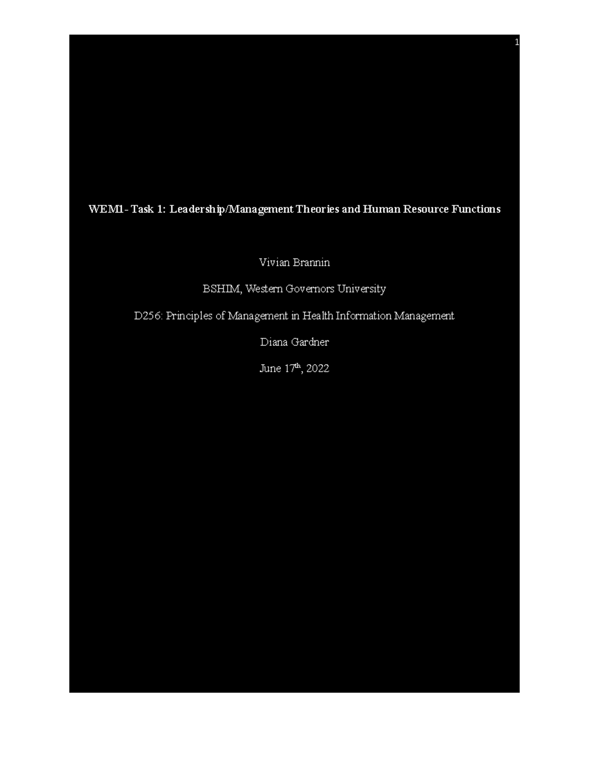 D256 WEM1 - Leadership Theories & HR Functions in HIM Management - Studocu