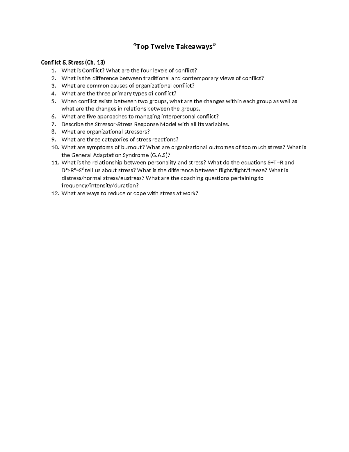Conflict & Stress: 12 Key Takeaways (Ch. 13) - Studocu