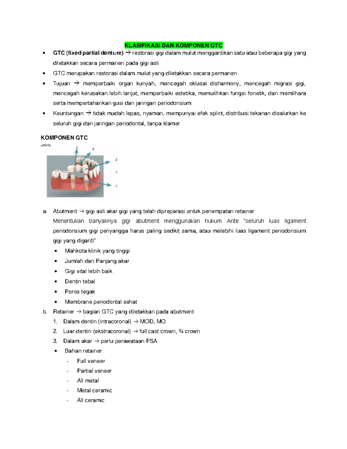 Klasifikasi dan Komponen GTC (Fixed Partial Denture) dalam Restorasi ...