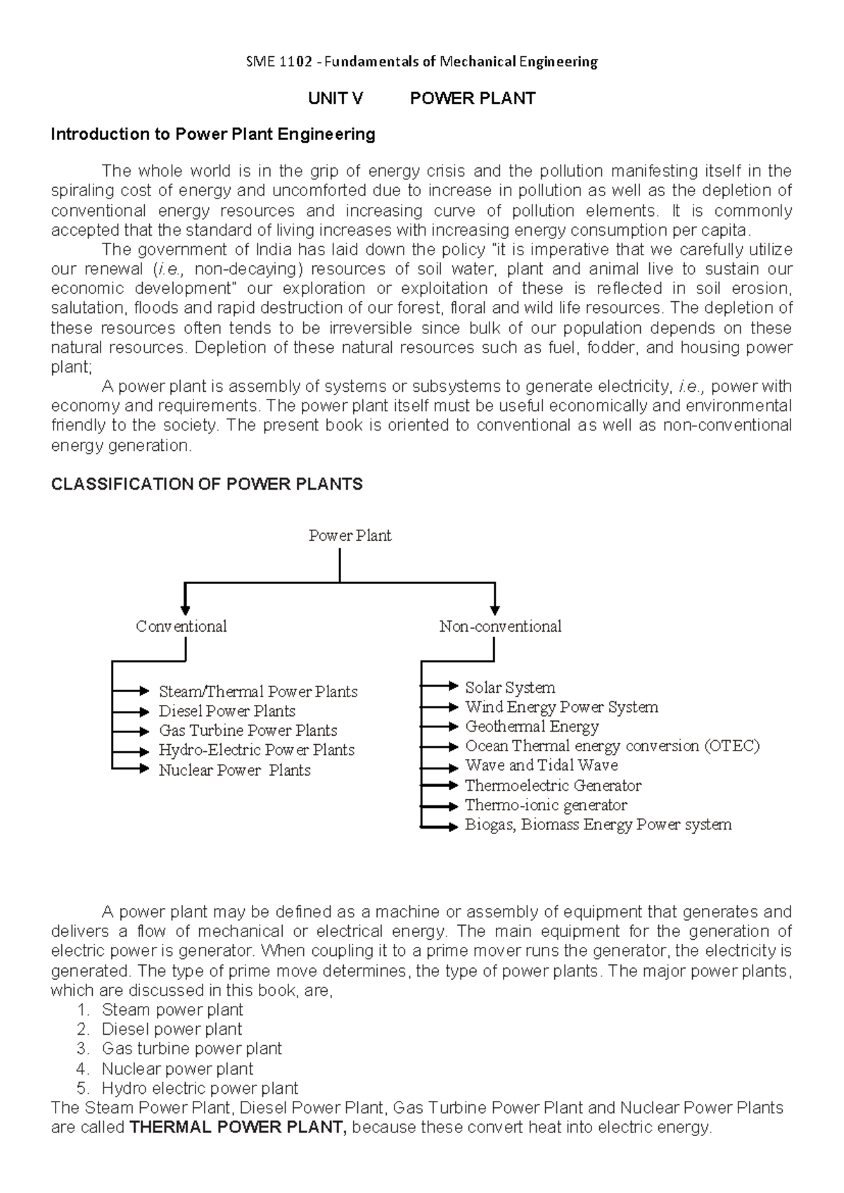 Introduction to Power Plant Engineering - SME 1102 - Fundamentals of ...