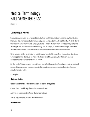 Med Term 2 - notes - Medical Terminology FALL SEM TER 2022 Chapter 1 ...
