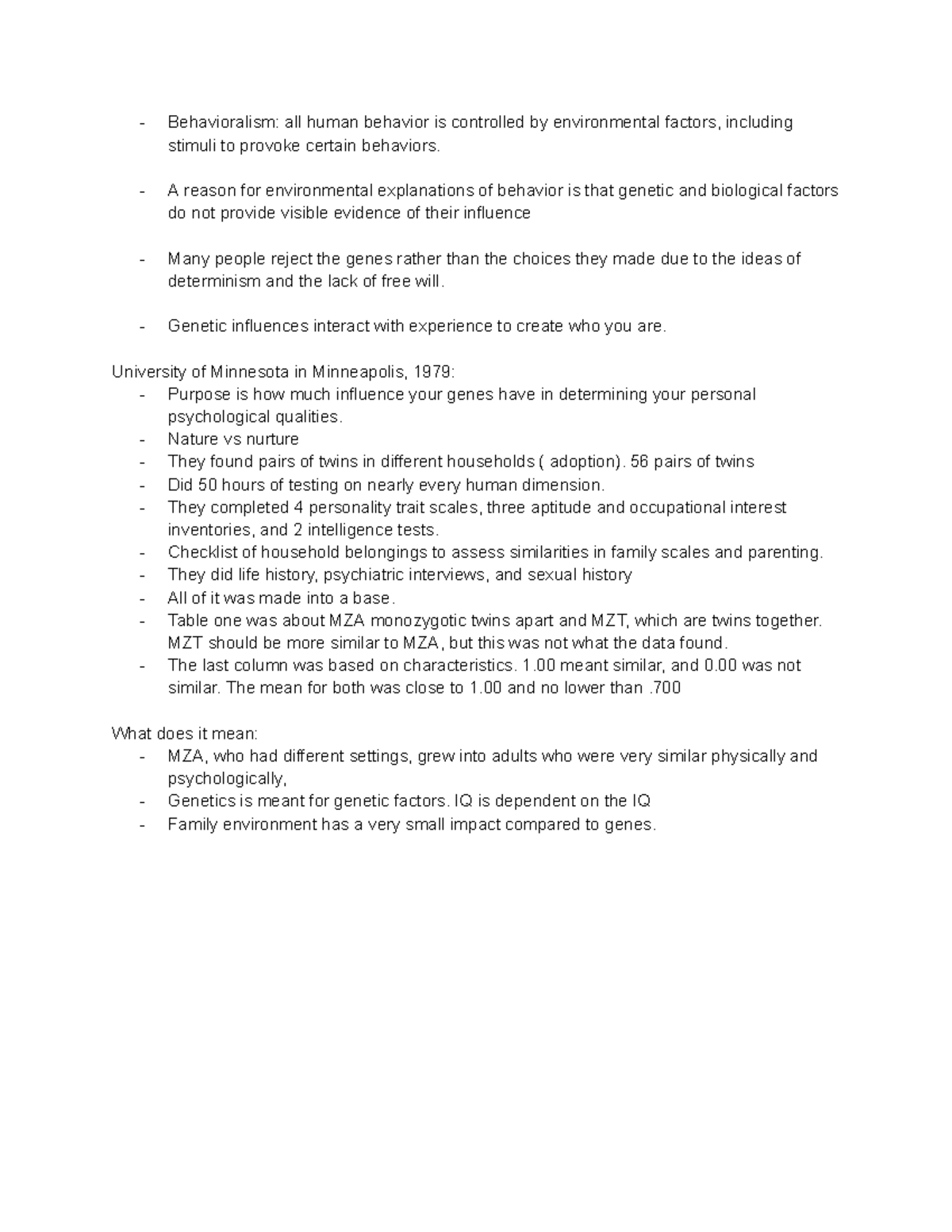 Behavioralism and Genetic Influence: Nature vs. Nurture Analysis - Studocu