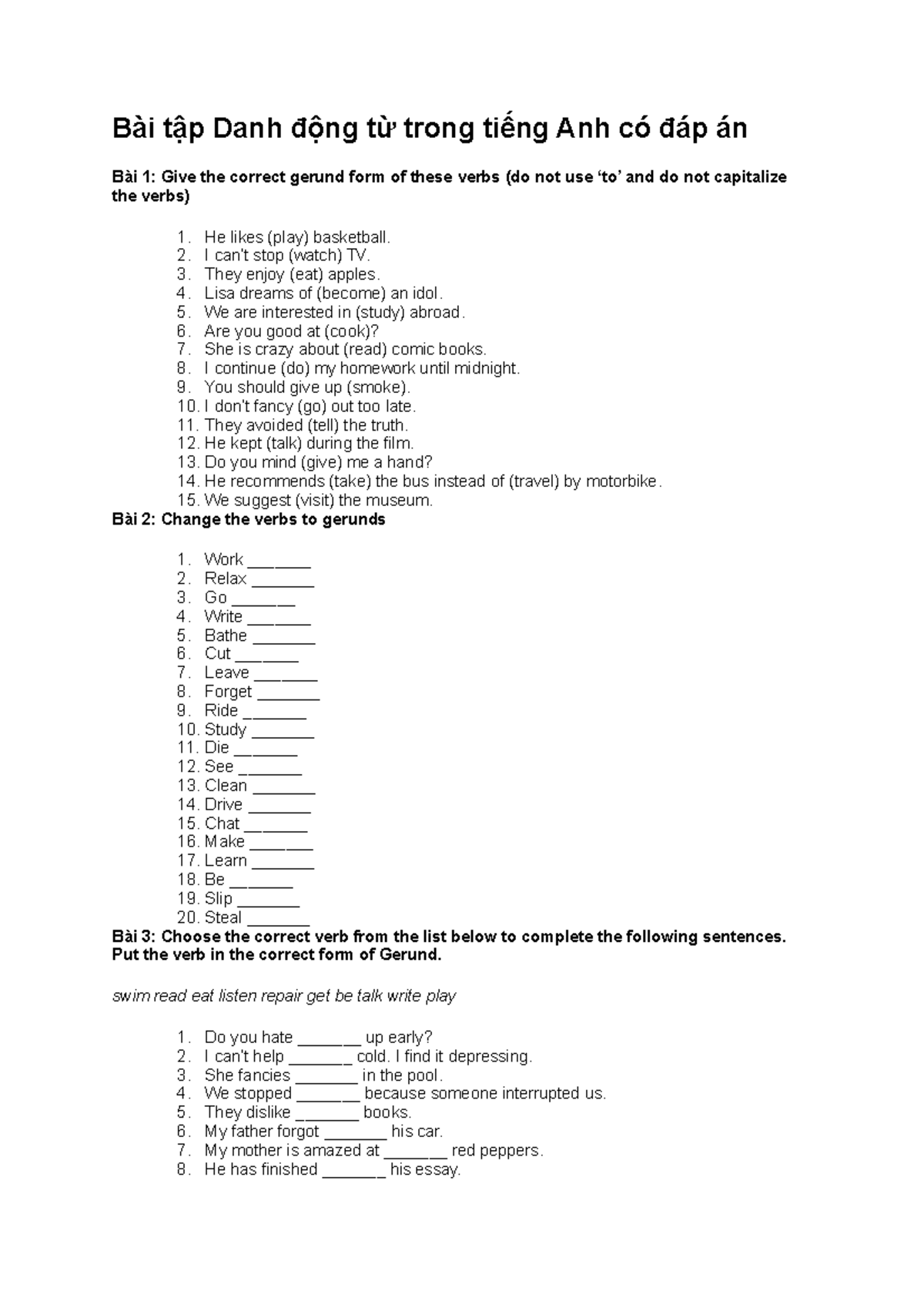 Tài liệu - Nnsjsjsj - Bài tập Danh động từ trong tiếng Anh c漃Ā đ愃Āp 愃Ān ...