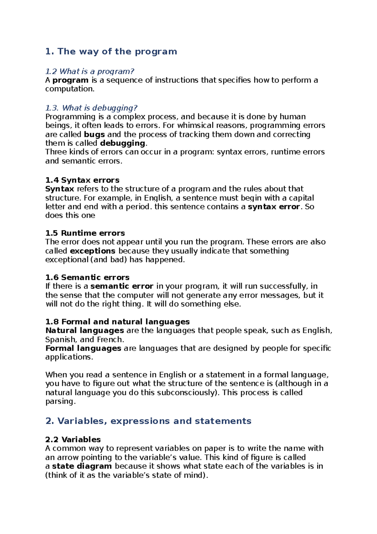 Python Samenvatting 1 The Way Of The Program 1 What Is A Program A Program Is A Sequence Of