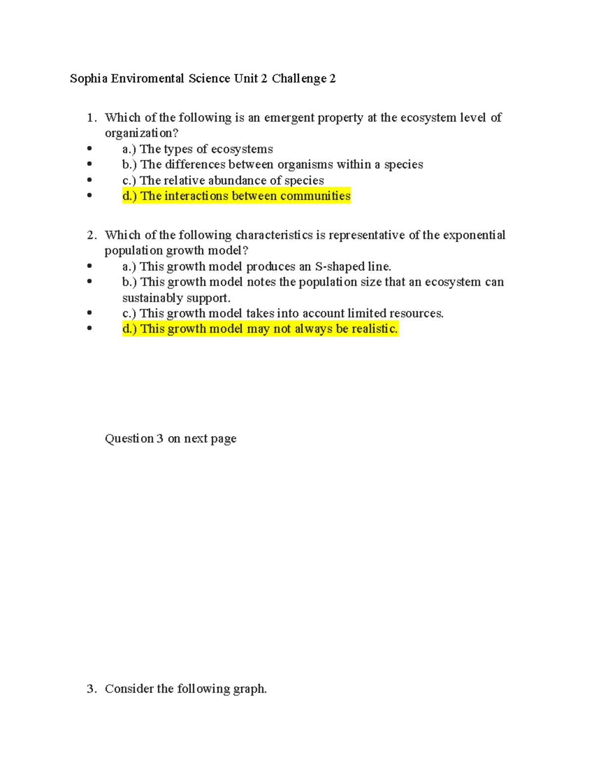 Sophia Environmental Science Unit 2 Challenge 2 Questions & Answers ...