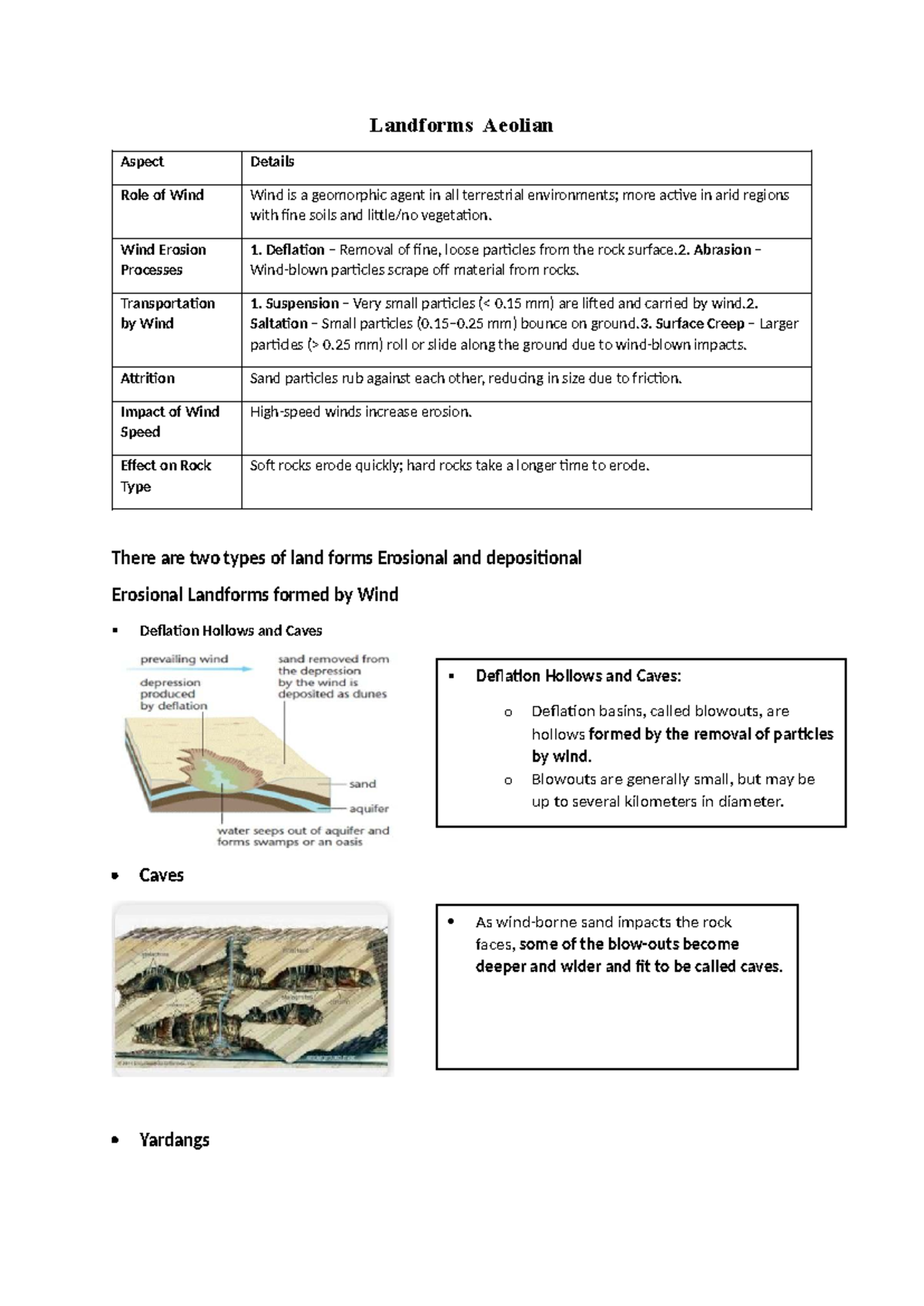 Landforms Aeolian - Wind Erosion Processes and Effects - Studocu