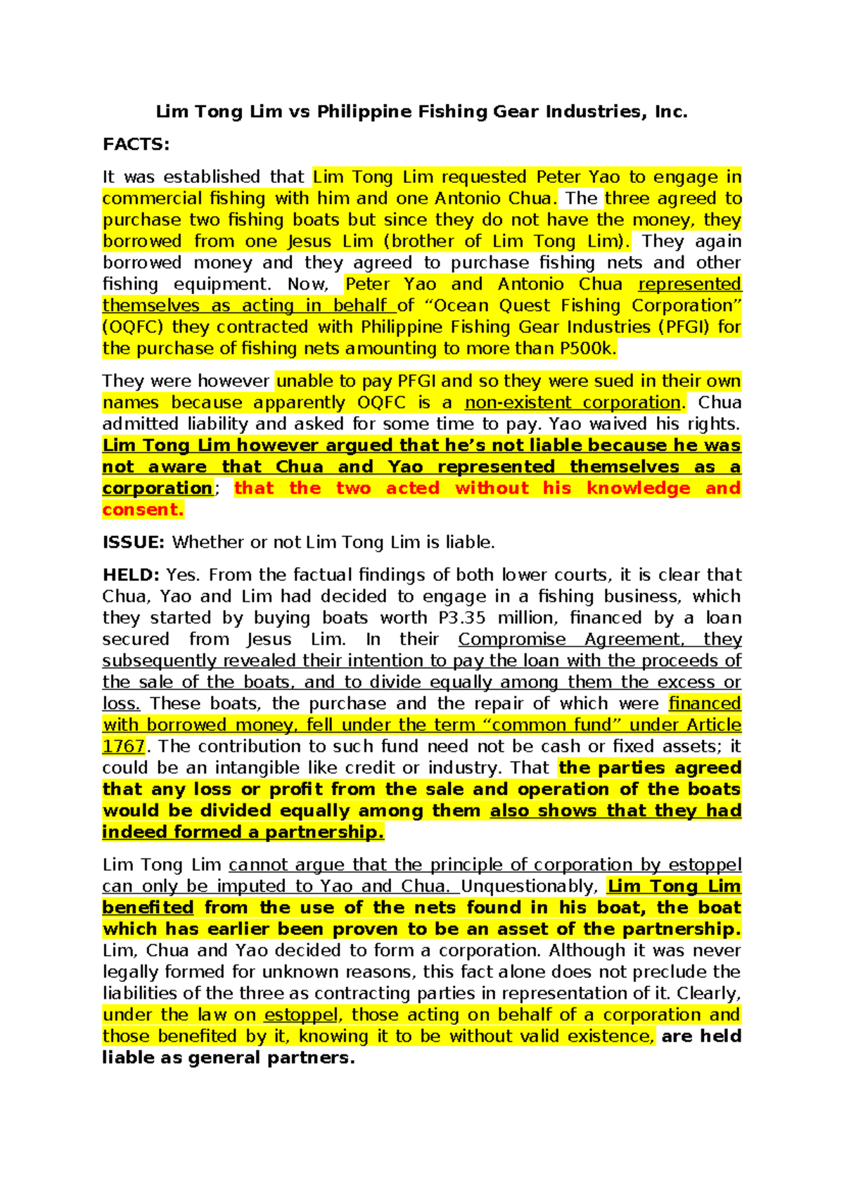 Case Digest: Lim Tong Lim vs. Philippine Fishing Gear Industries, Inc ...