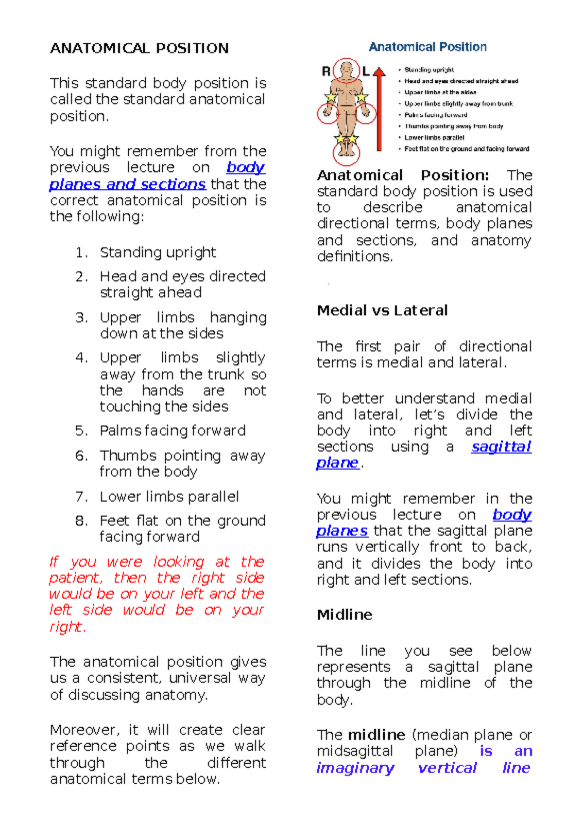 Anatomical Position - 1st Sem: for oral exam/revalida - ANATOMICAL ...