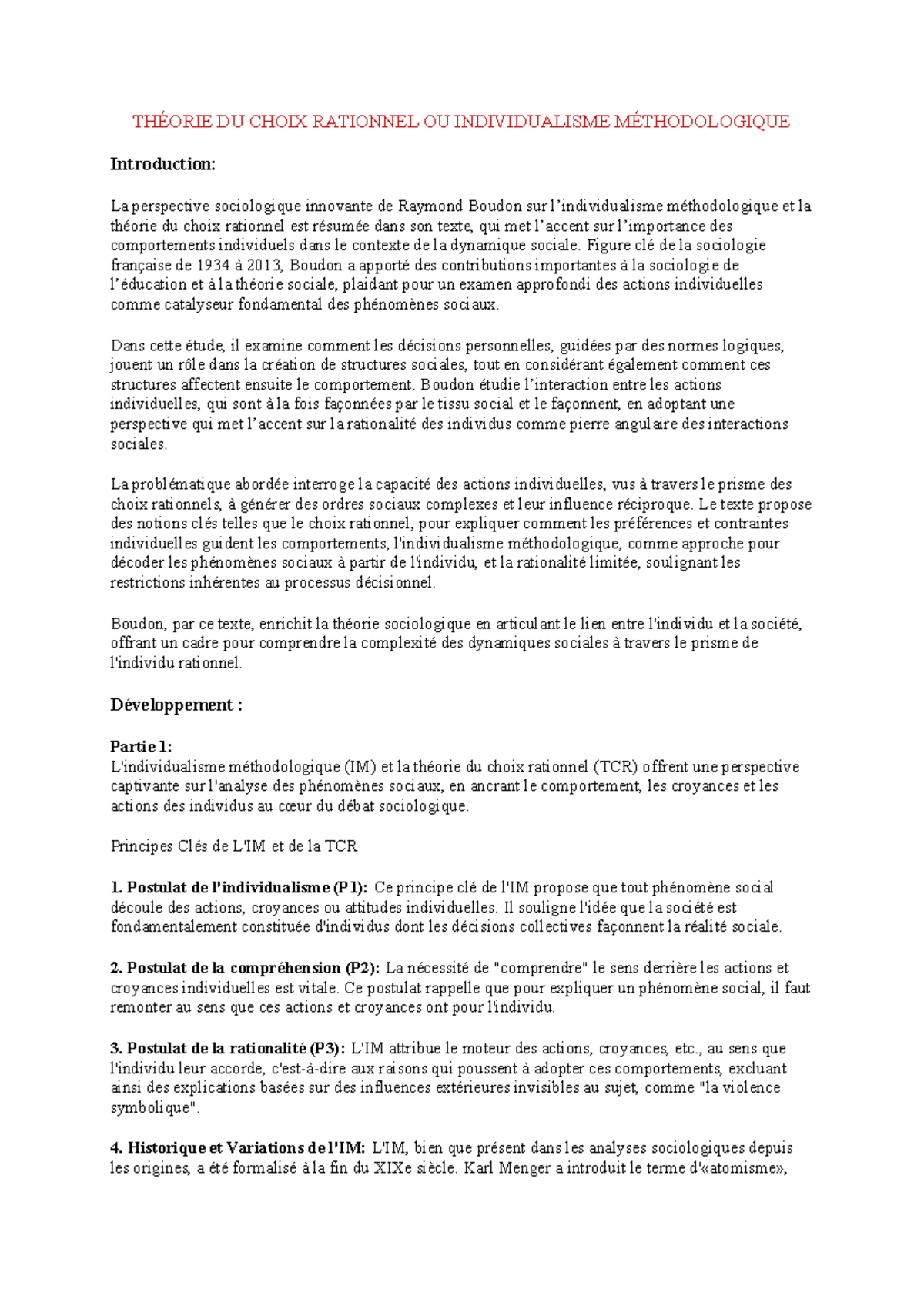 Théorie DU Choix Rationnel OU Individualisme Méthodologique - THÉORIE ...