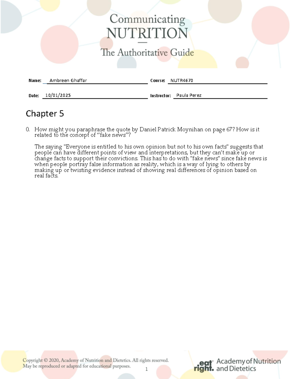 NUTR4670 Chapter 5 Reading Reflections & Discussion Questions - Studocu
