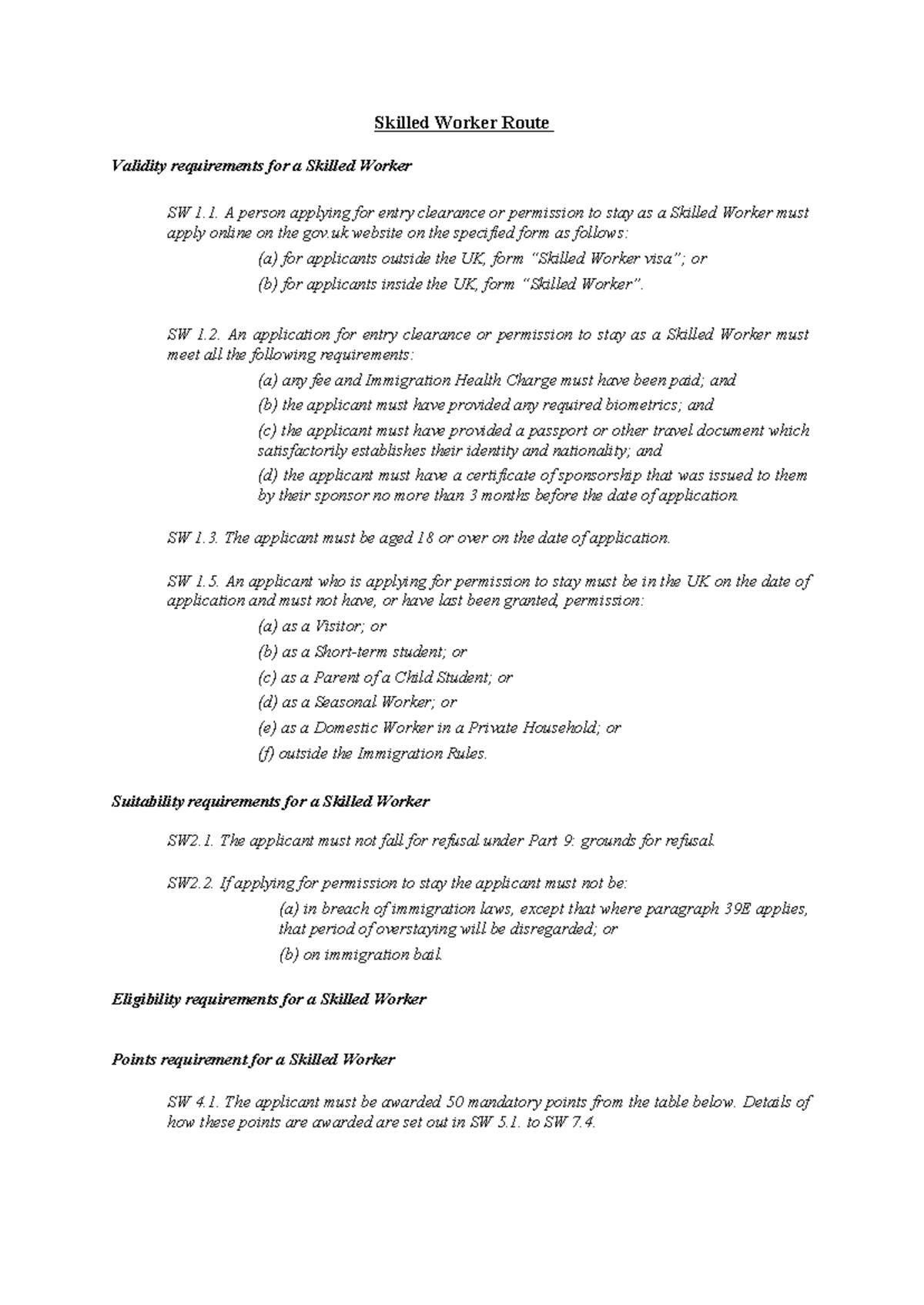 Skilled Worker Route: Requirements and Eligibility Overview - Studocu