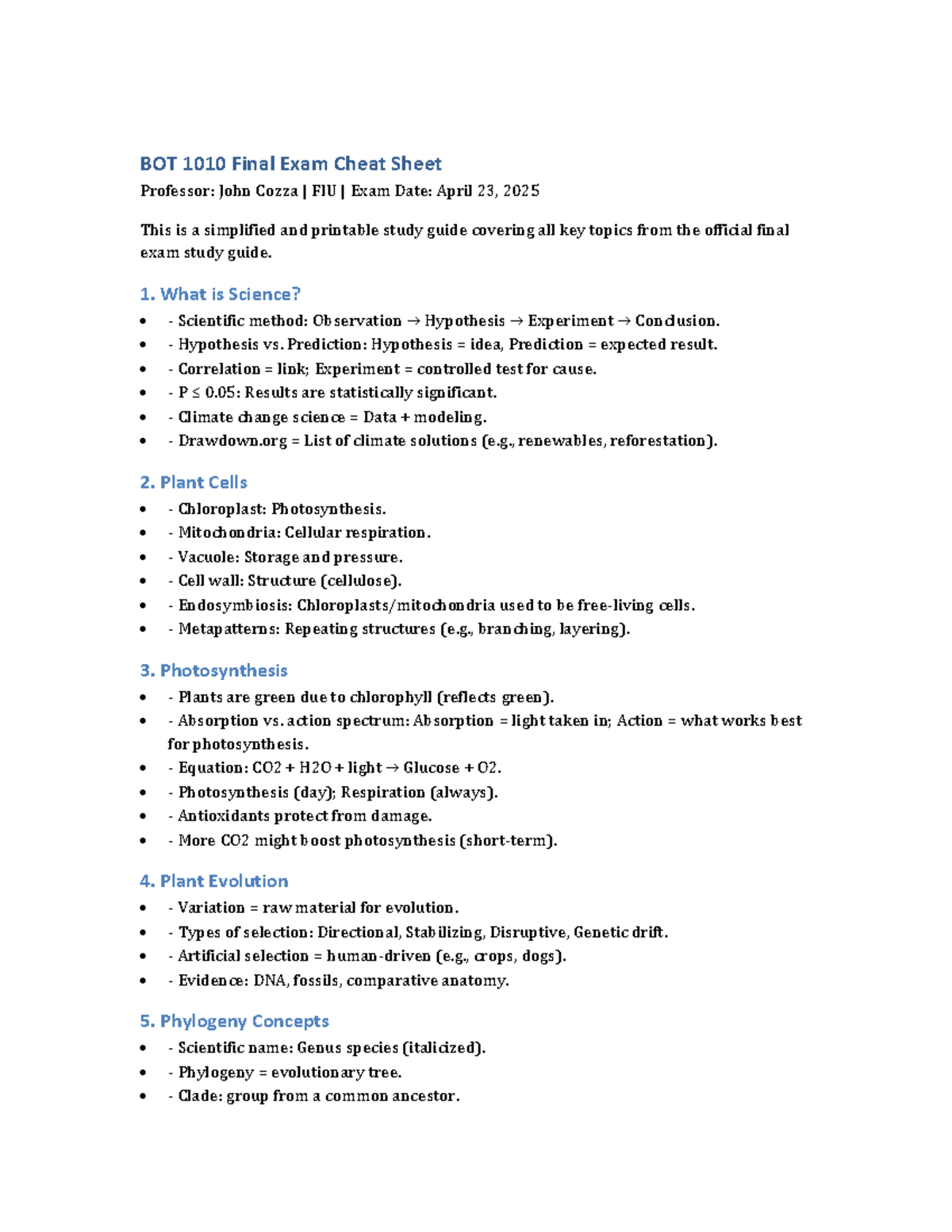 BOT 1010 Final Exam Cheat Sheet: Essential Topics Overview - BOT 1010 ...