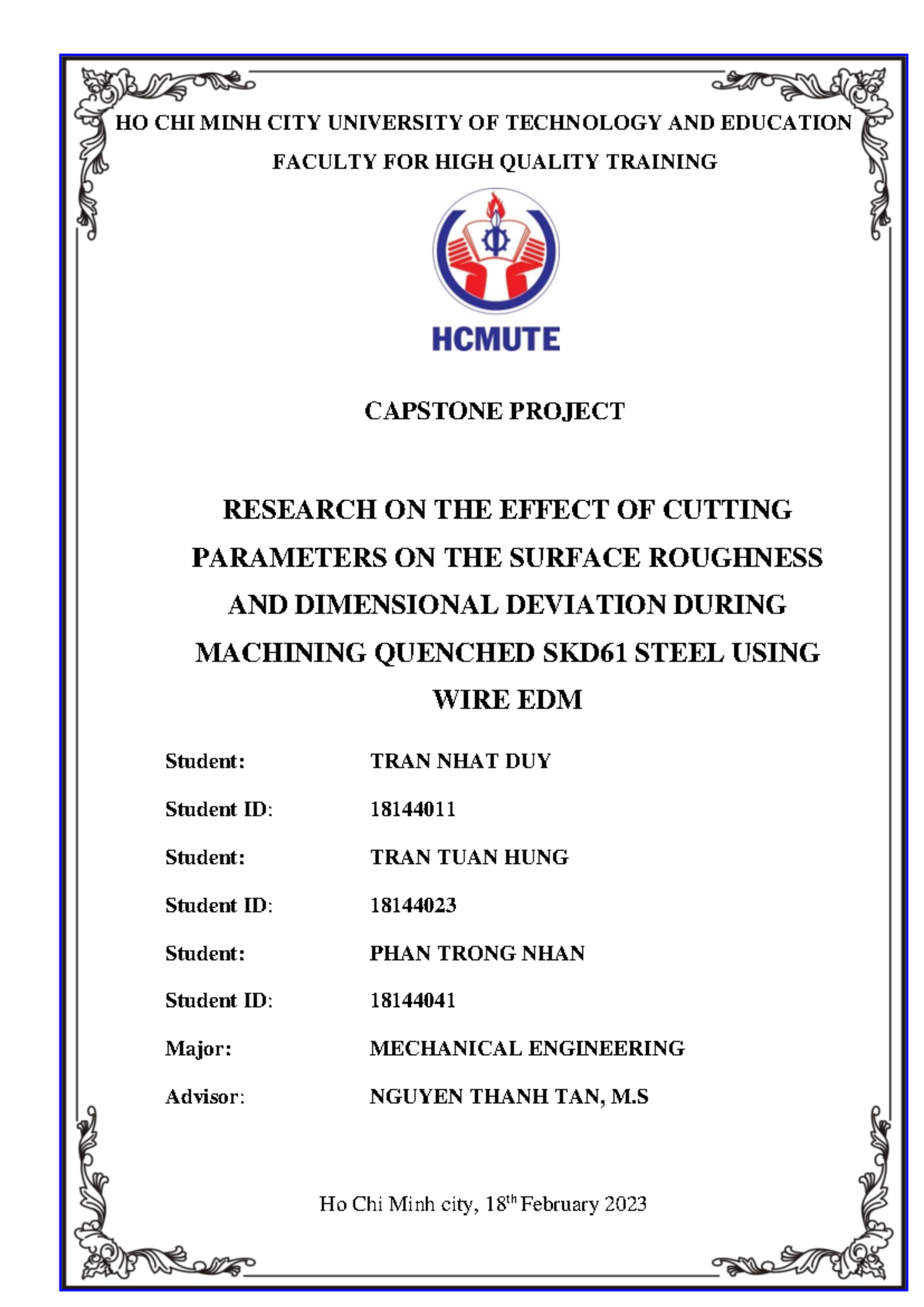 Capstone Project: Effect of Cutting Parameters on Surface Roughness in ...