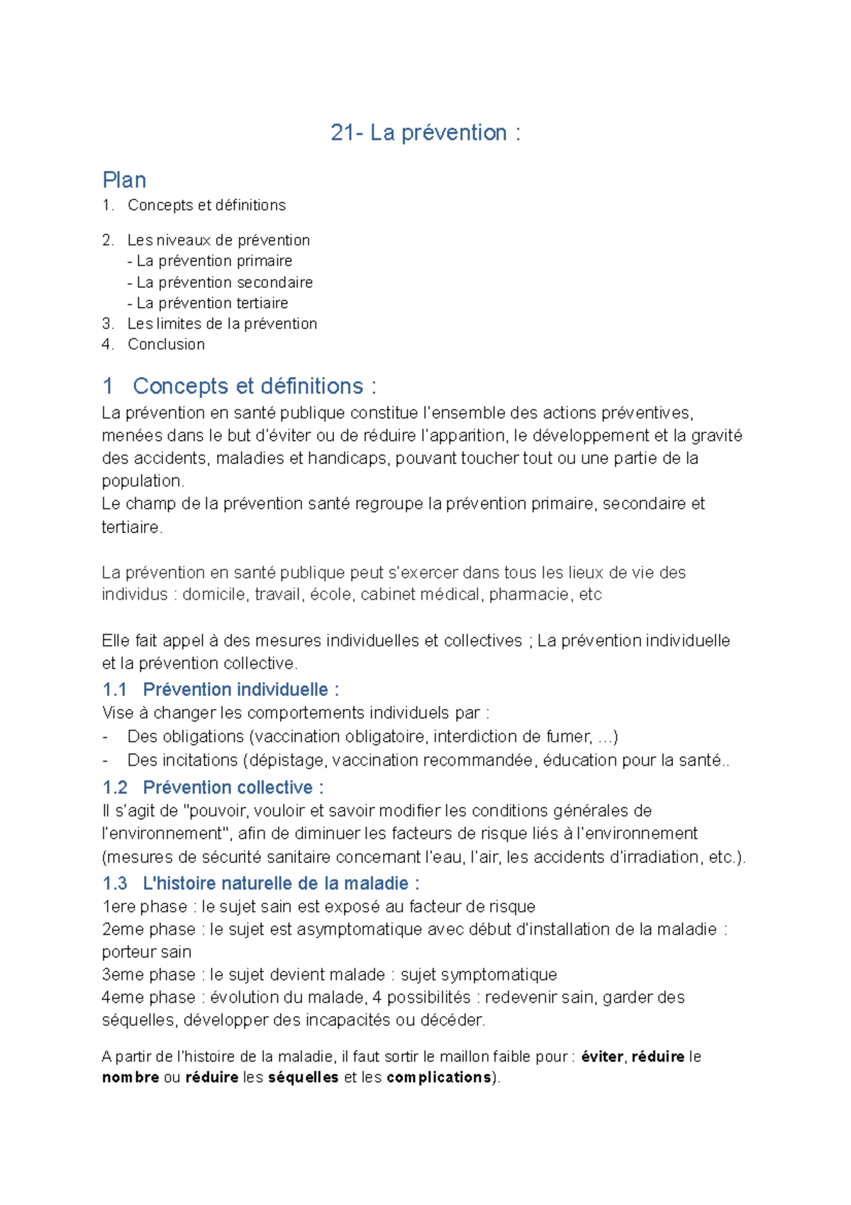 21 - La Prévention : Concepts, Niveaux et Limites - Final Exam - Studocu