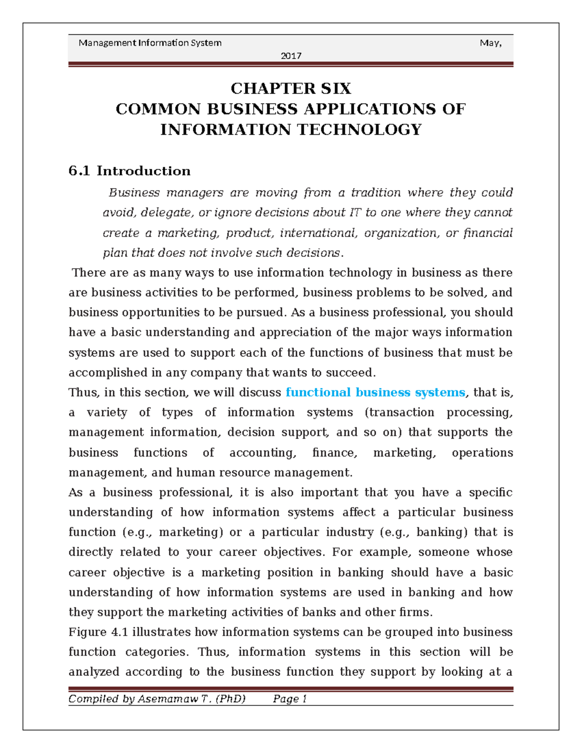 Chapter 6: Common Business Applications of IT - MIS Lecture Notes - Studocu
