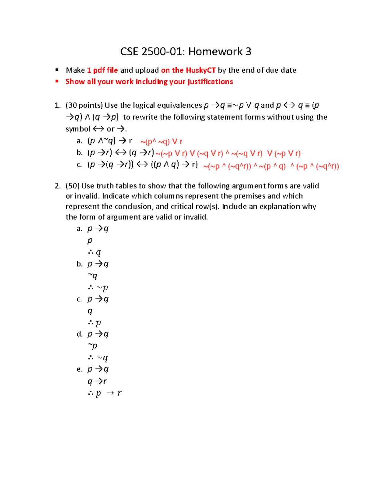 CSE Homework 3: Logical Equivalences & Truth Tables Analysis - Studocu