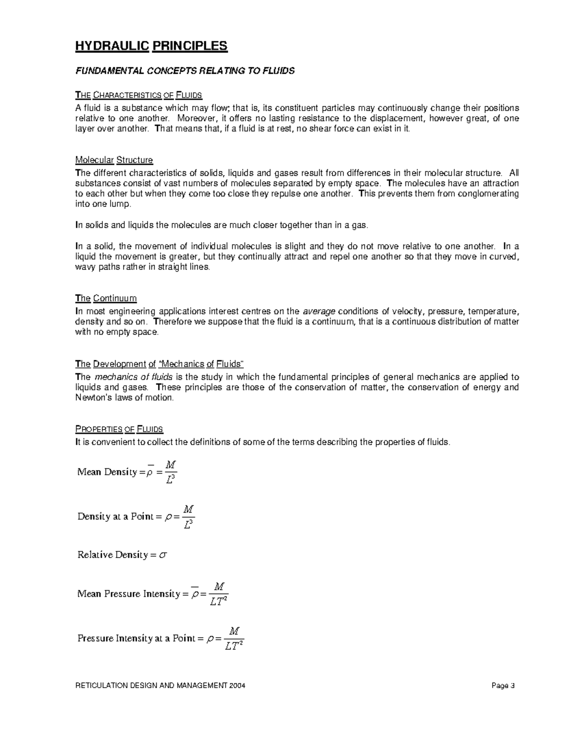 Reticulation Design AND Management - HYDRAULIC PRINCIPLES FUNDAMENTAL ...