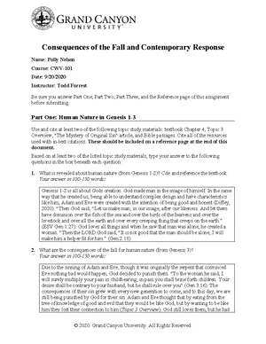 CWV-101 T3 Consequences of the Fall Contemporary Response Worksheet 100 ...