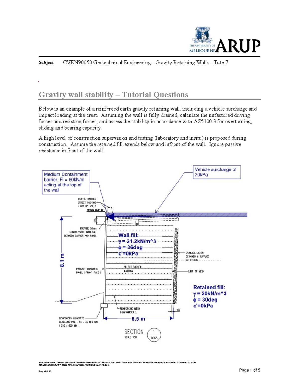 Tute 7 Rigid Retaining Walls Worked example - - Studocu