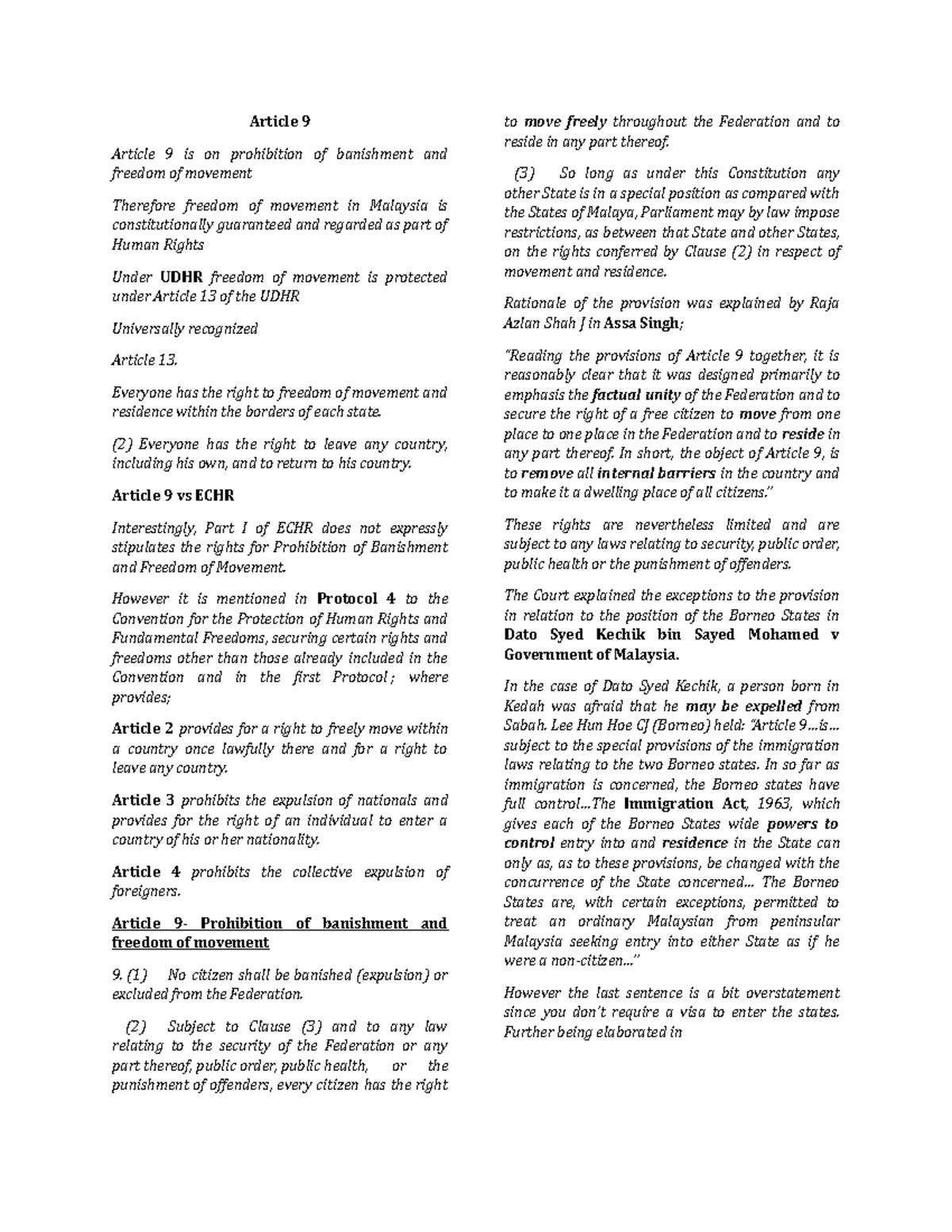 Article 9 - Grade: A - Article 9 Article 9 is on prohibition of ...