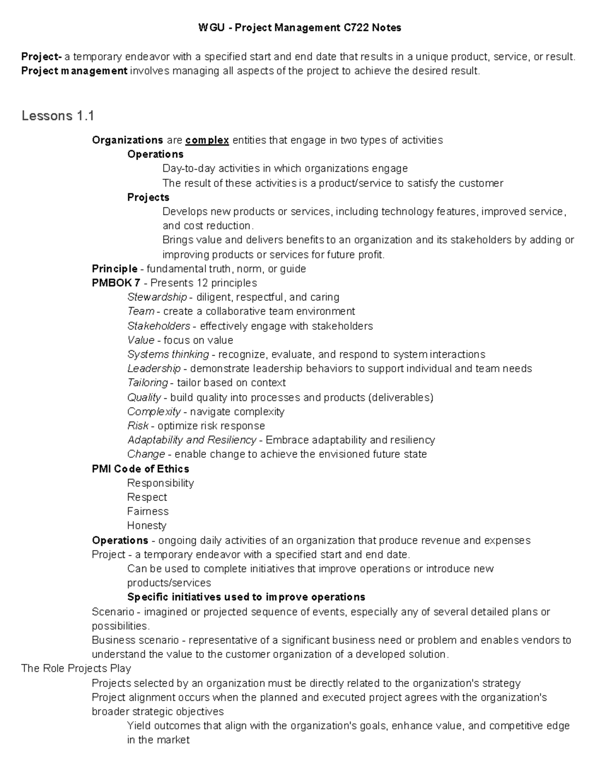 WGU C722 Project Management Notes: Key Concepts and Phases - Studocu
