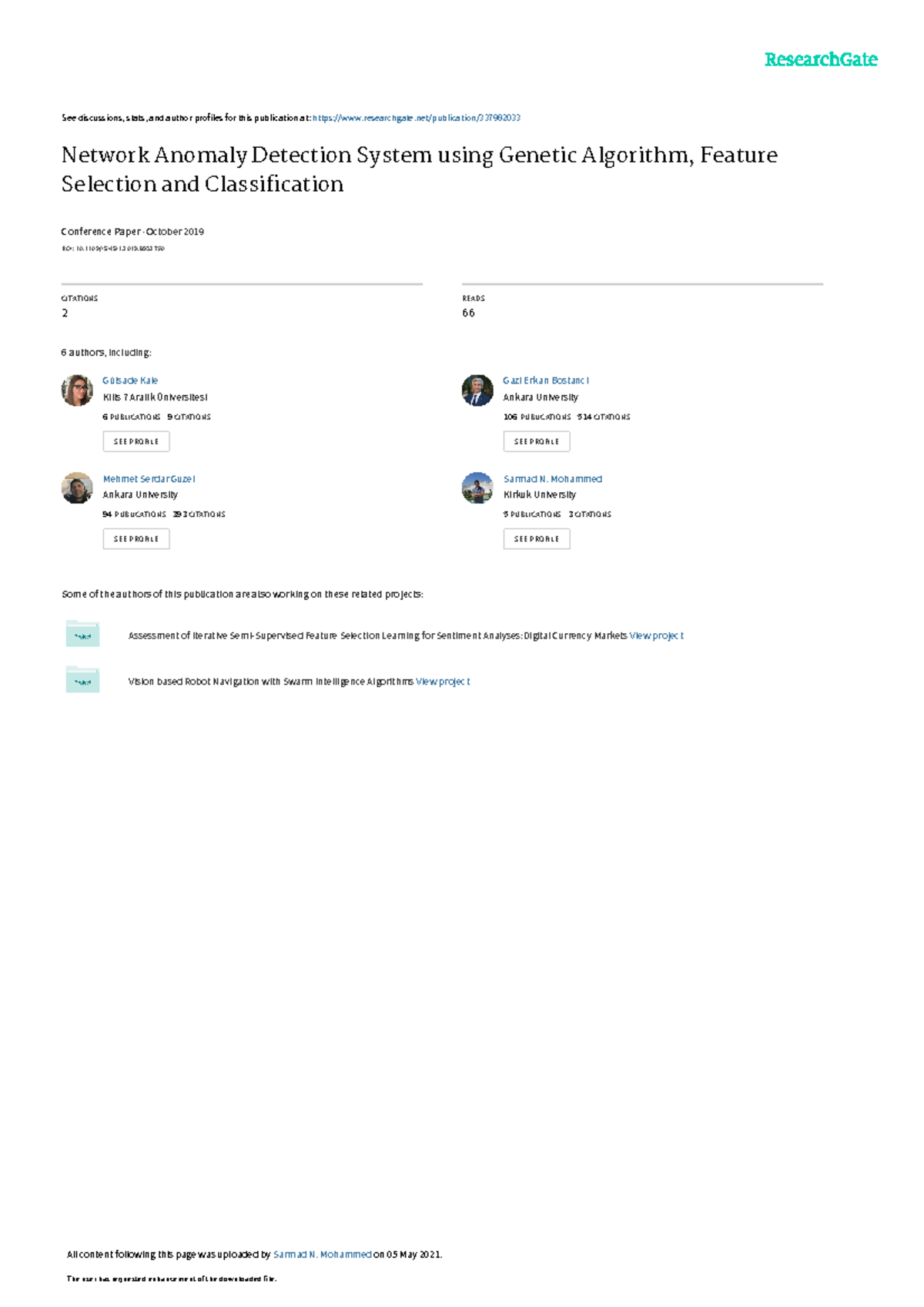 Network Anomaly Detection Systemusing Genetic Algorithm Feature Selectionand Classification ...