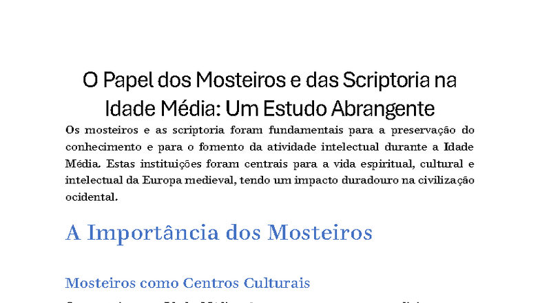Resumo da Importância dos Mosteiros e Scriptoria na Idade Média - Studocu