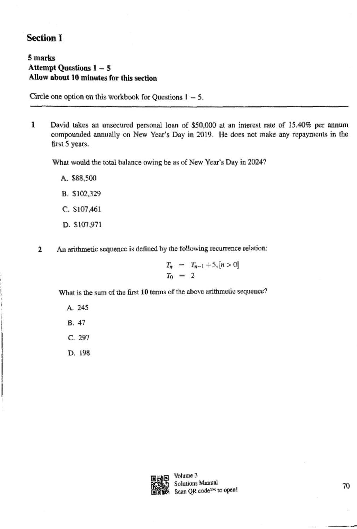 Financial Maths Topic Test - No super or loans - Section I 5 marks ...