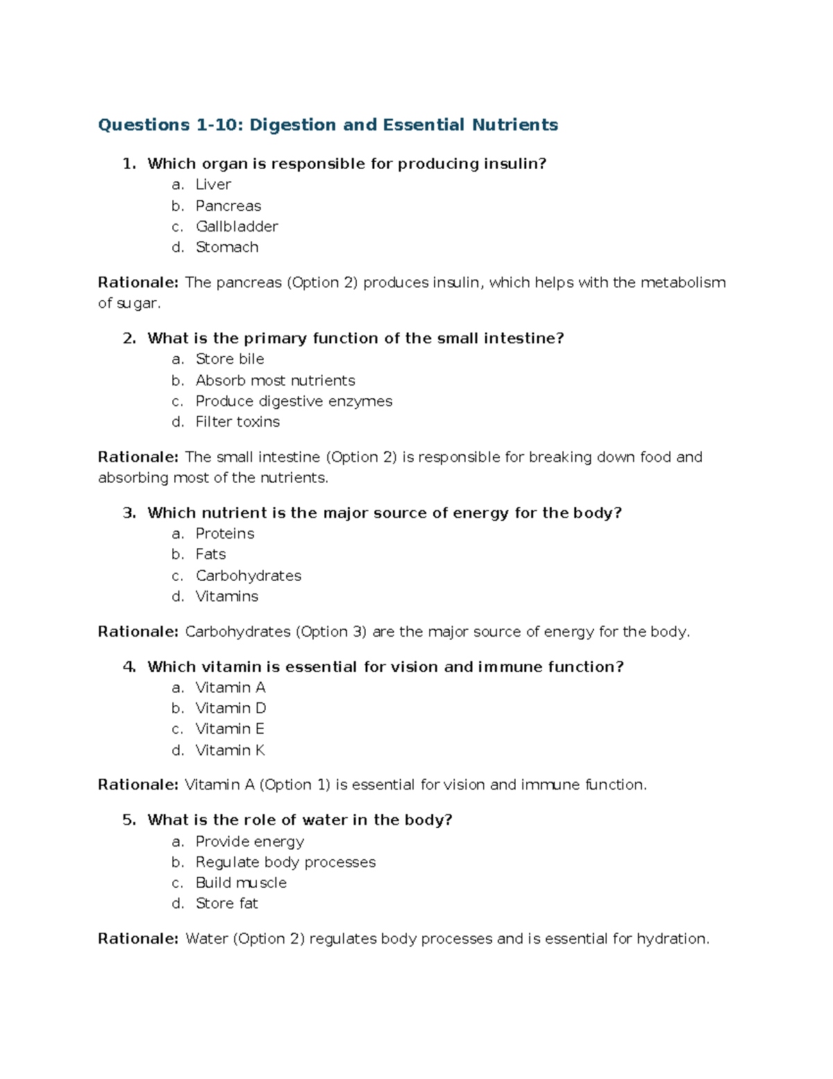 Nutrition and Culture Review Questions: Digestion & Nutrients - Studocu