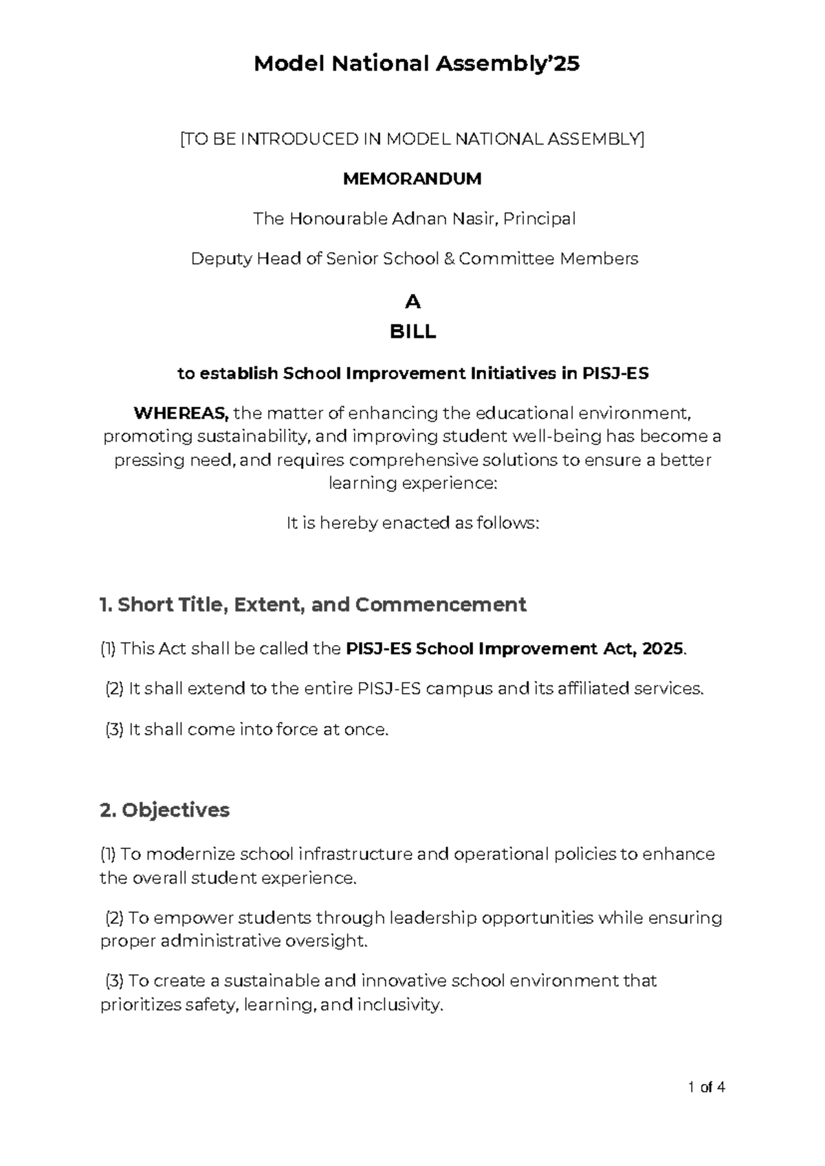 PISJ-ES Model National Assembly Bill: School Improvement Act 2025 - Studocu