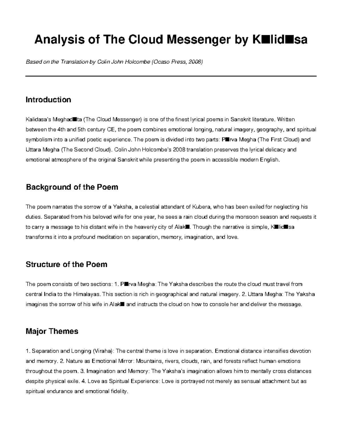 Analysis of The Cloud Messenger (Sanskrit Poetry) - Studocu