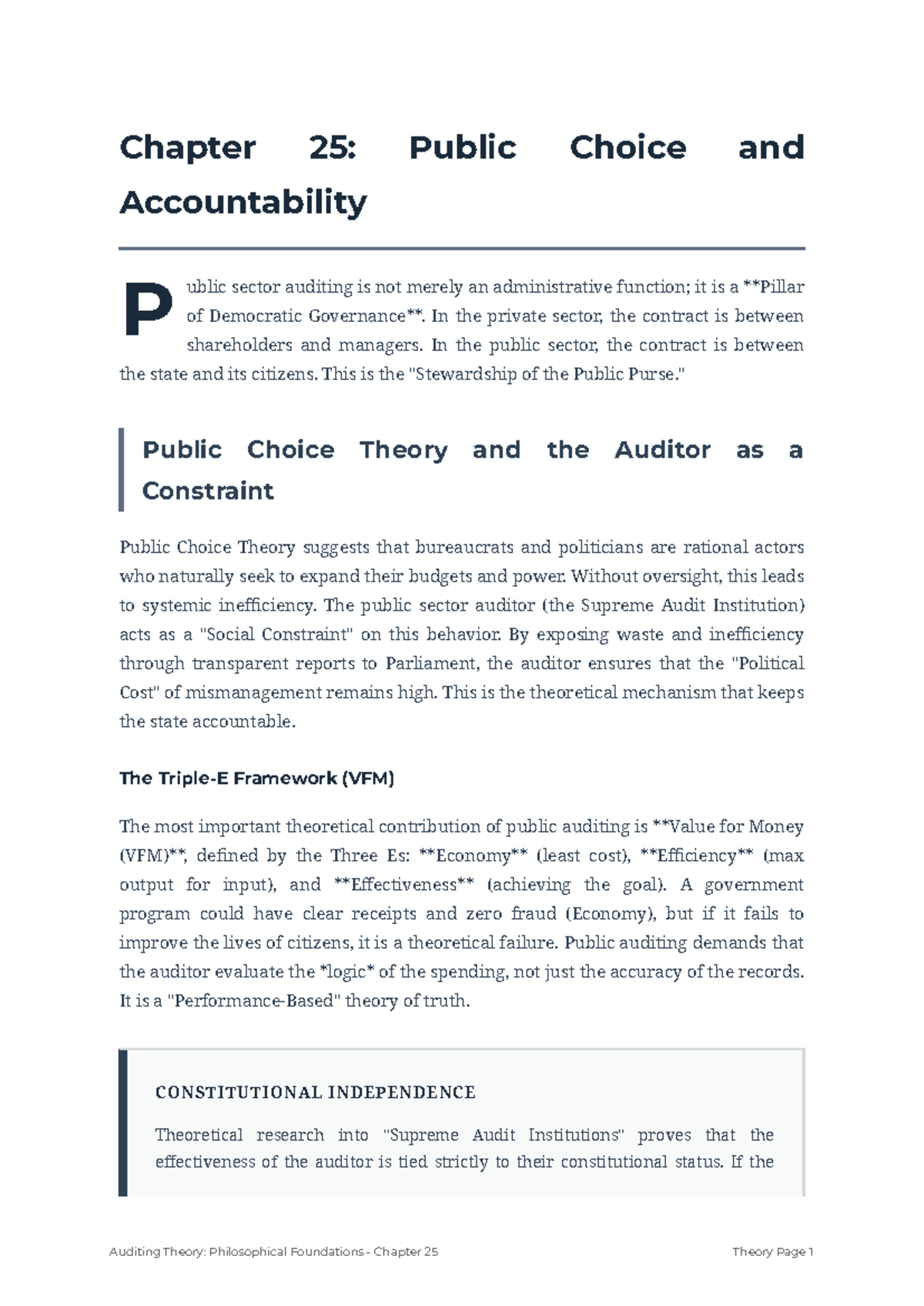 Chapter 25: Public Choice Theory & Accountability in Auditing - Studocu