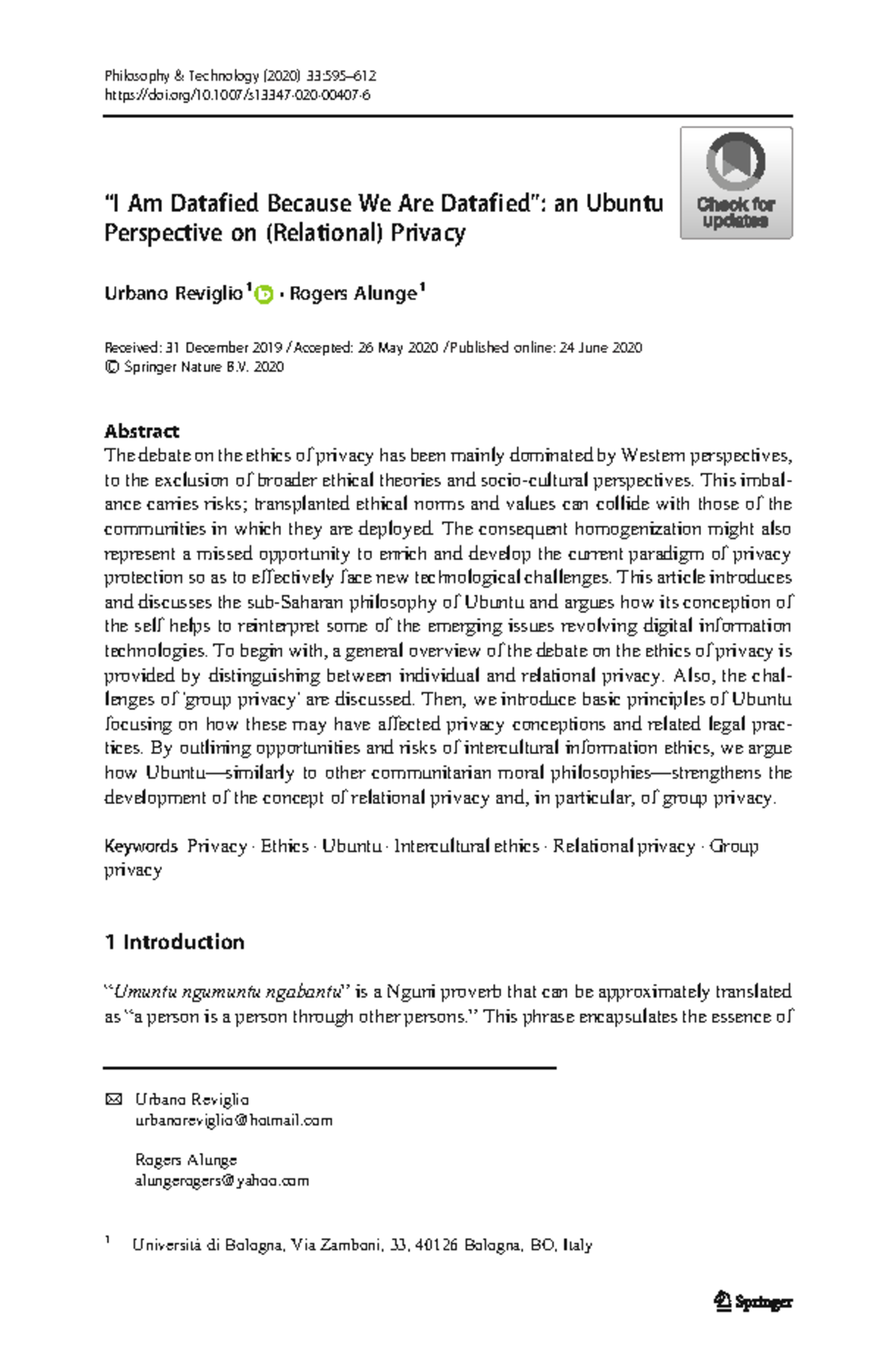 7.4 An Ubuntu Perspective on Relational Privacy in the Digital Age ...