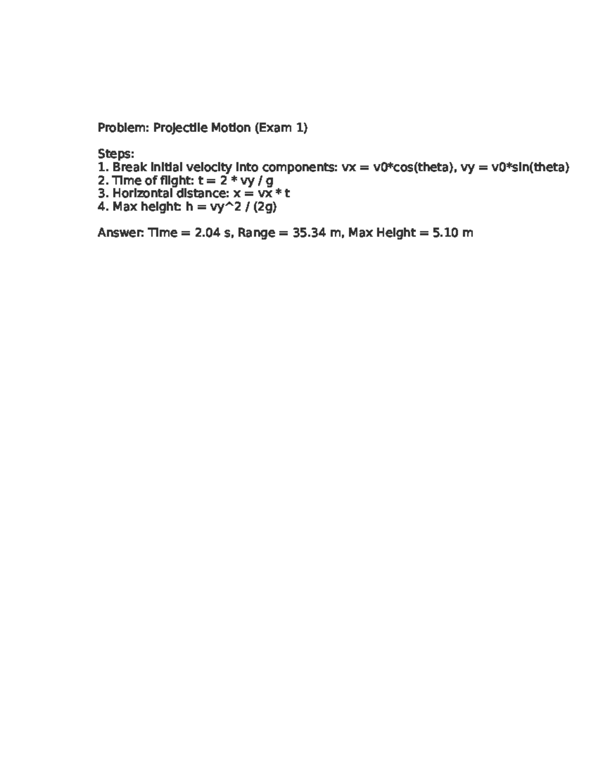 Physics 037 Example Problems: Projectile Motion & Block System - Studocu