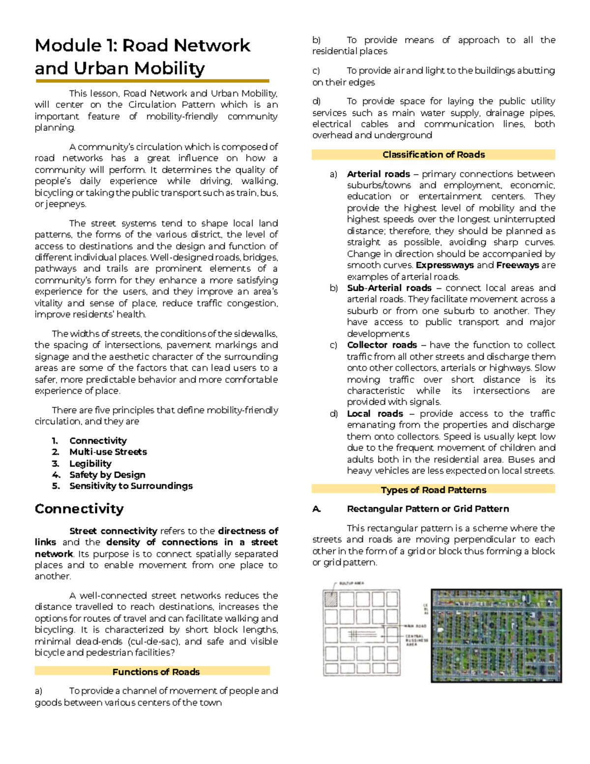 Module 2: Road Network and Urban Mobility - Circulation Patterns and ...