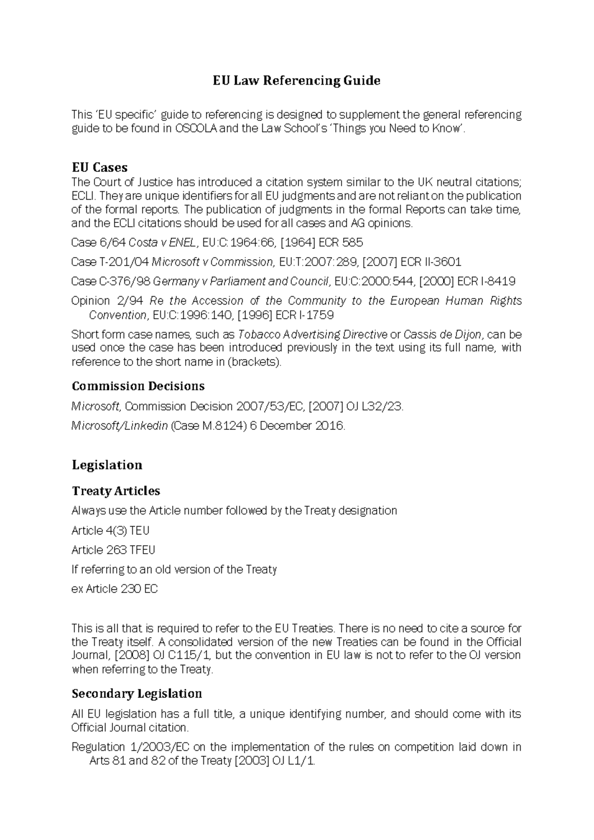 EULaw Referencing Guide - EU Law Referencing Guide This ‘EU specific ...
