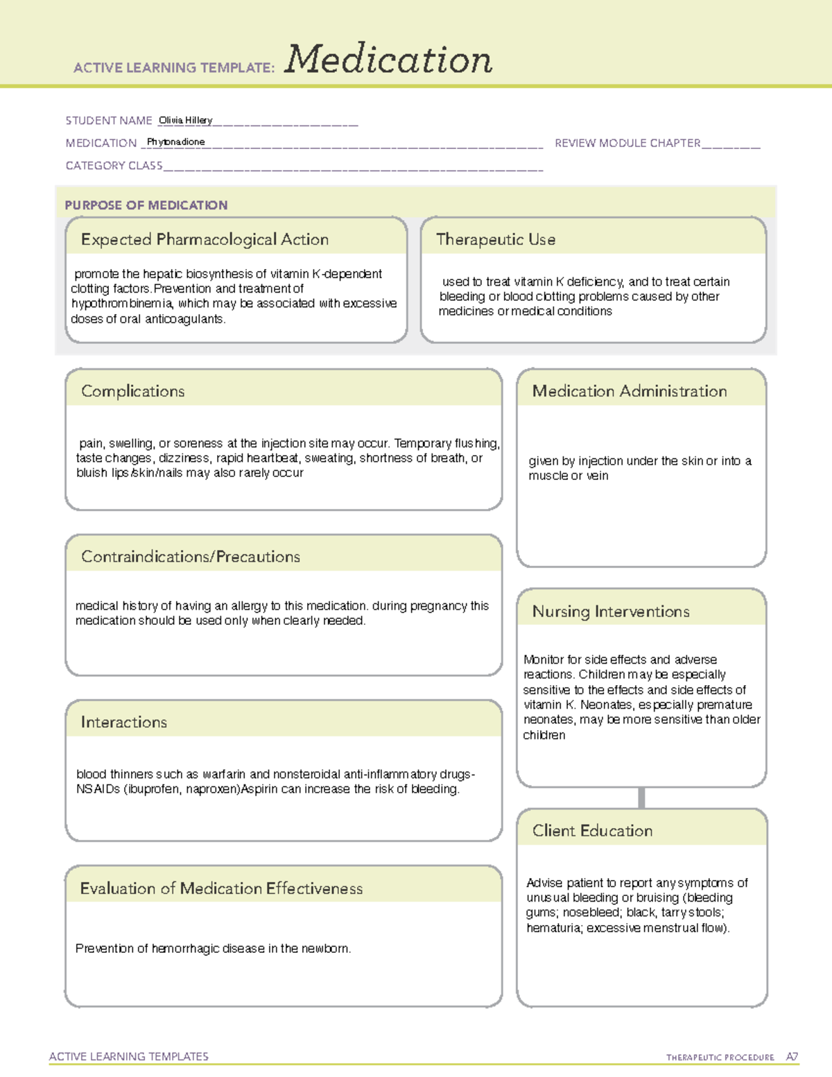 Active Learning Template: ATI Phytonadione Medication Overview - Studocu