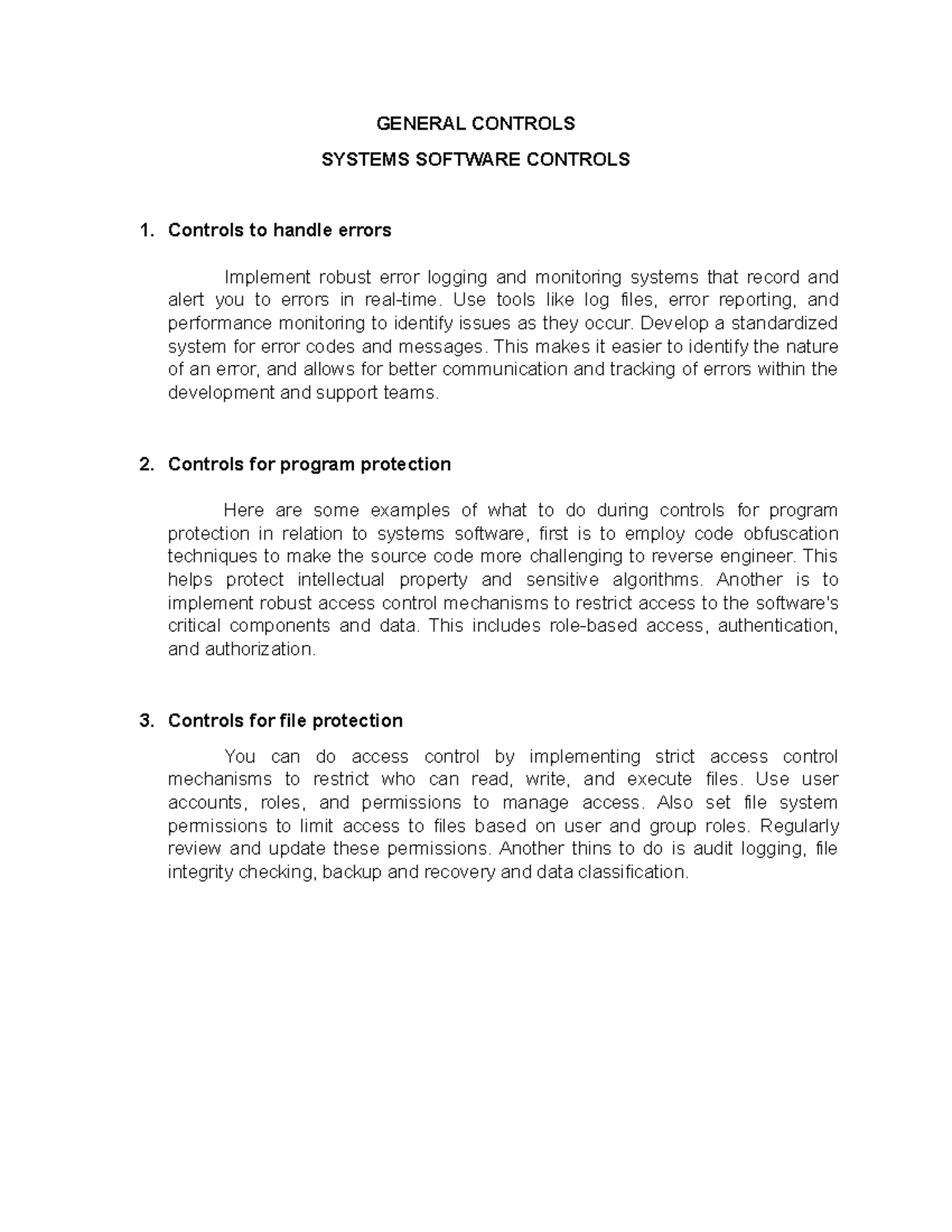 General Controls - System Software Controls - GENERAL CONTROLS SYSTEMS ...