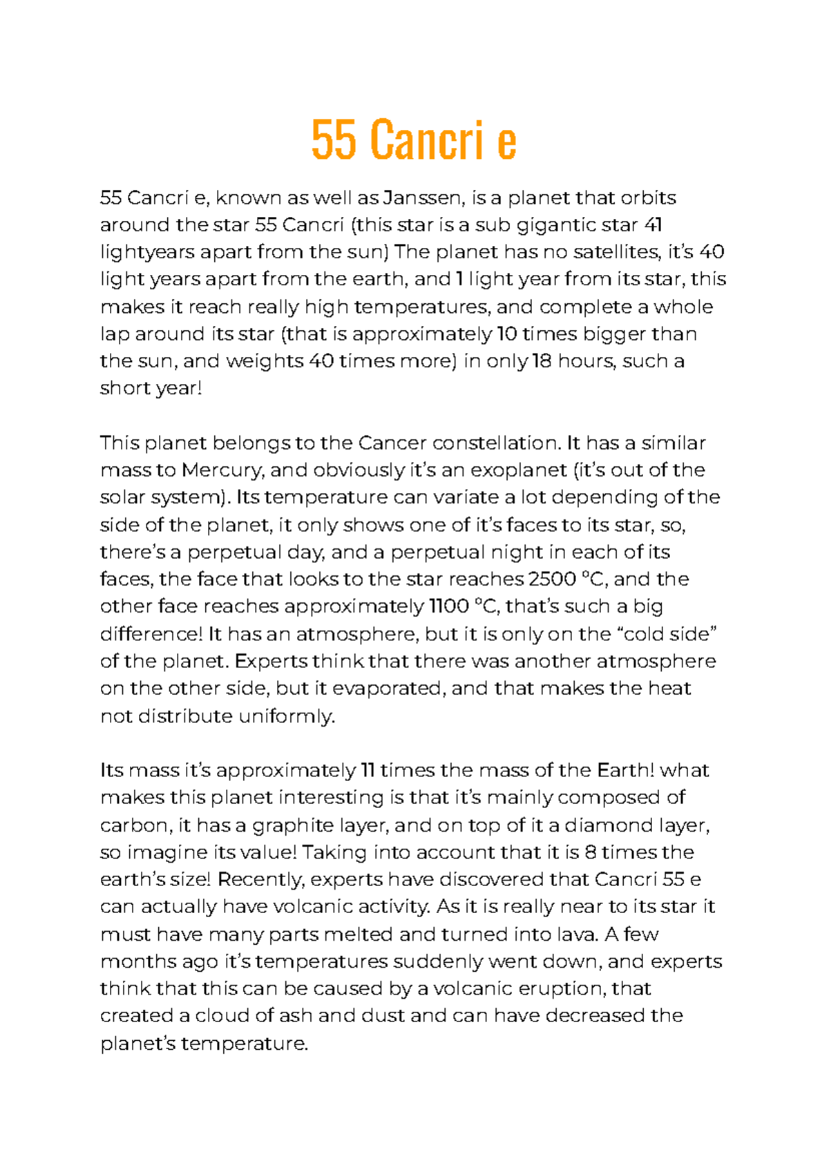 Exploring 55 Cancri e: A Unique Exoplanet's Characteristics - Studocu