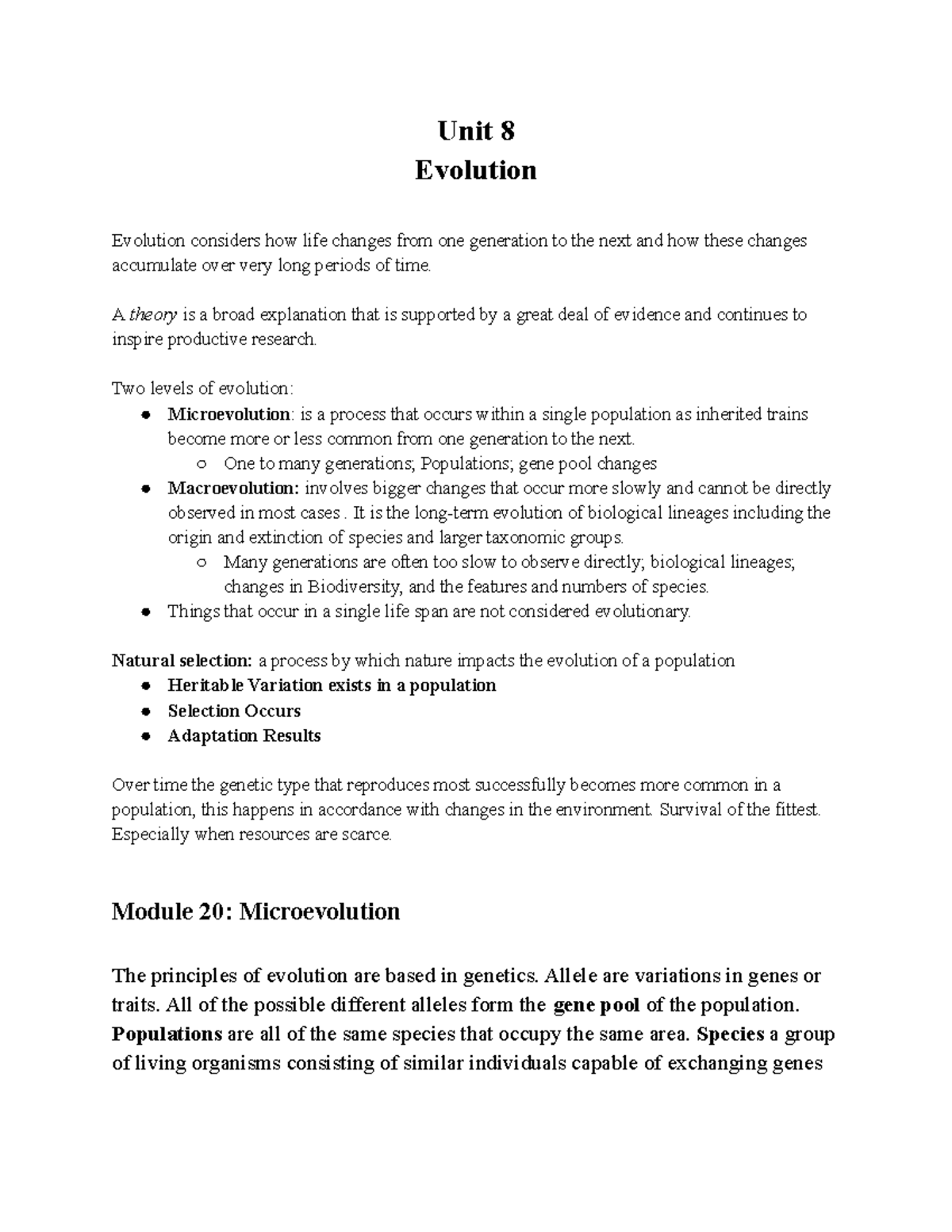 Biology - Unit 8 - Condensed notes for the entire Unit 8 - Unit 8 ...