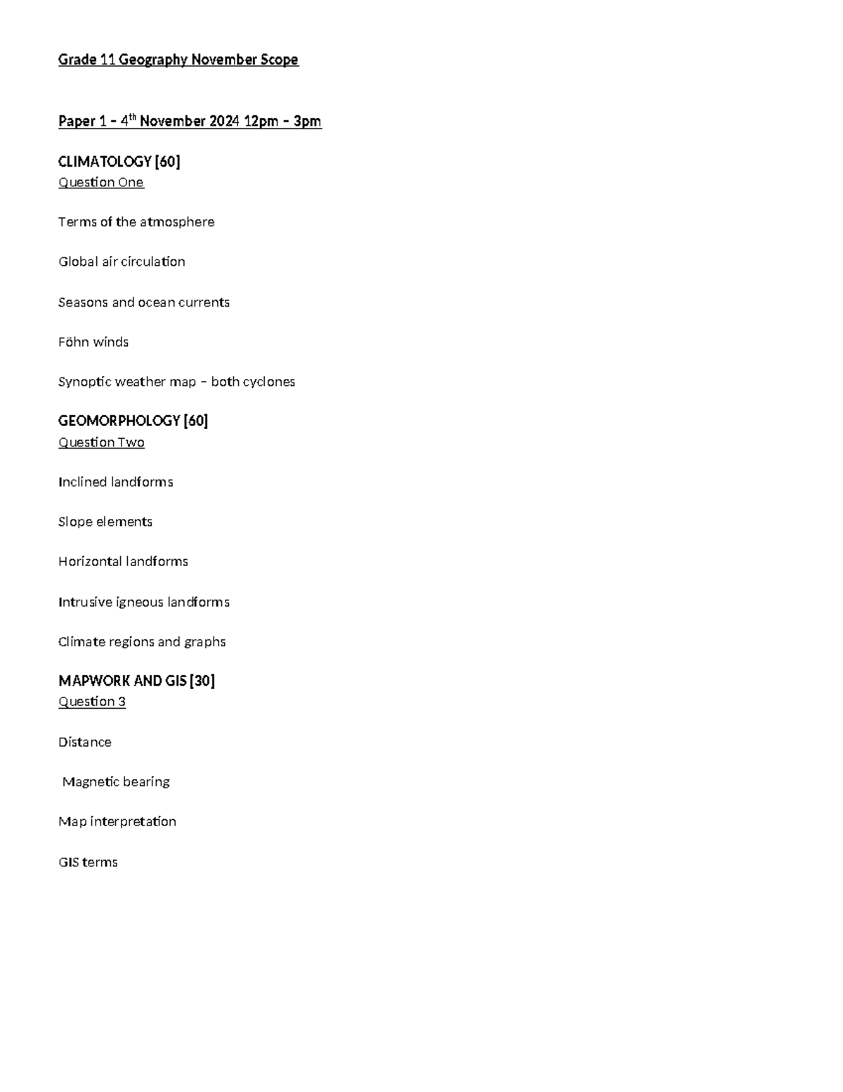 Grade 11 Geography Nov 2024 Paper 1 Revision Guide - Studocu
