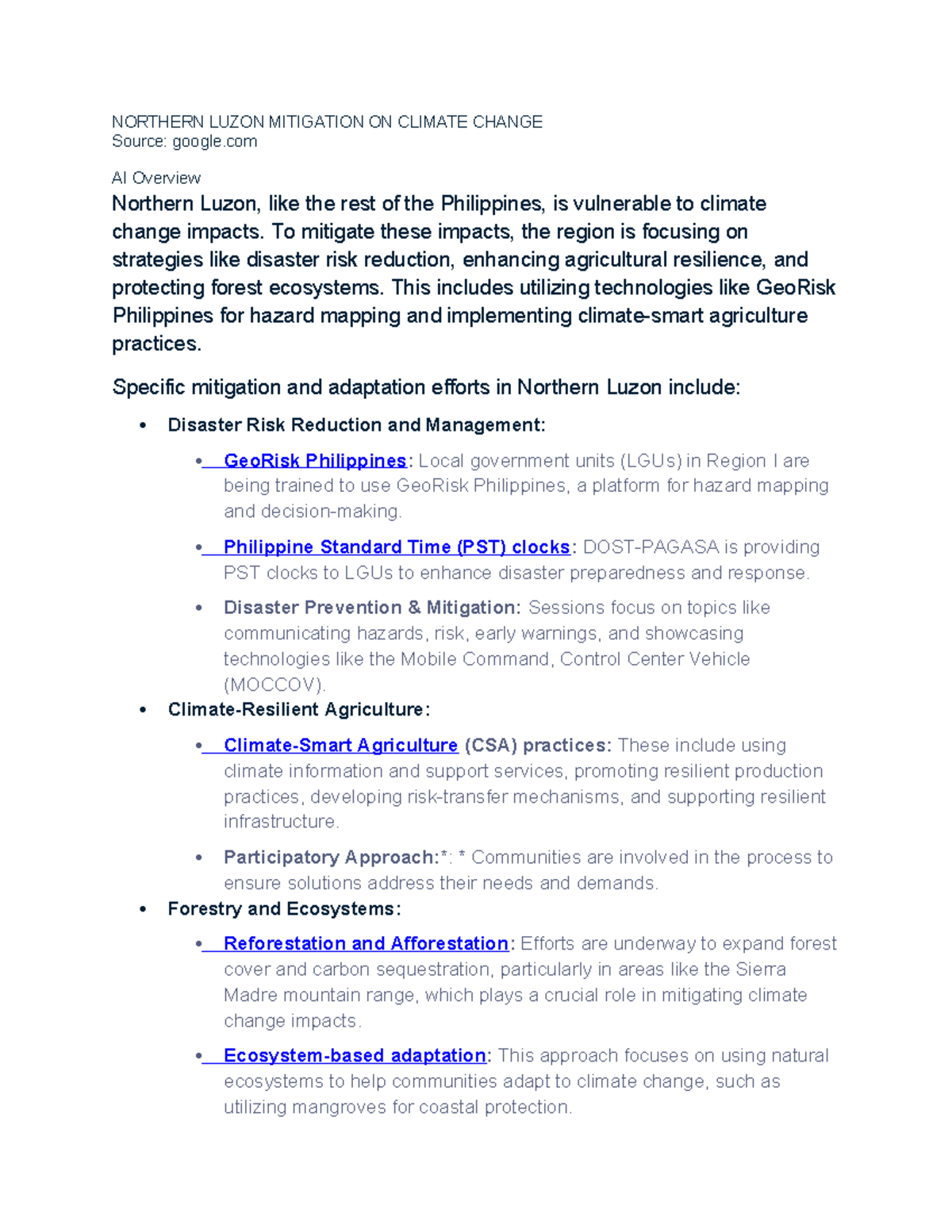 Northern Luzon Climate Change Mitigation Strategies Overview - Studocu