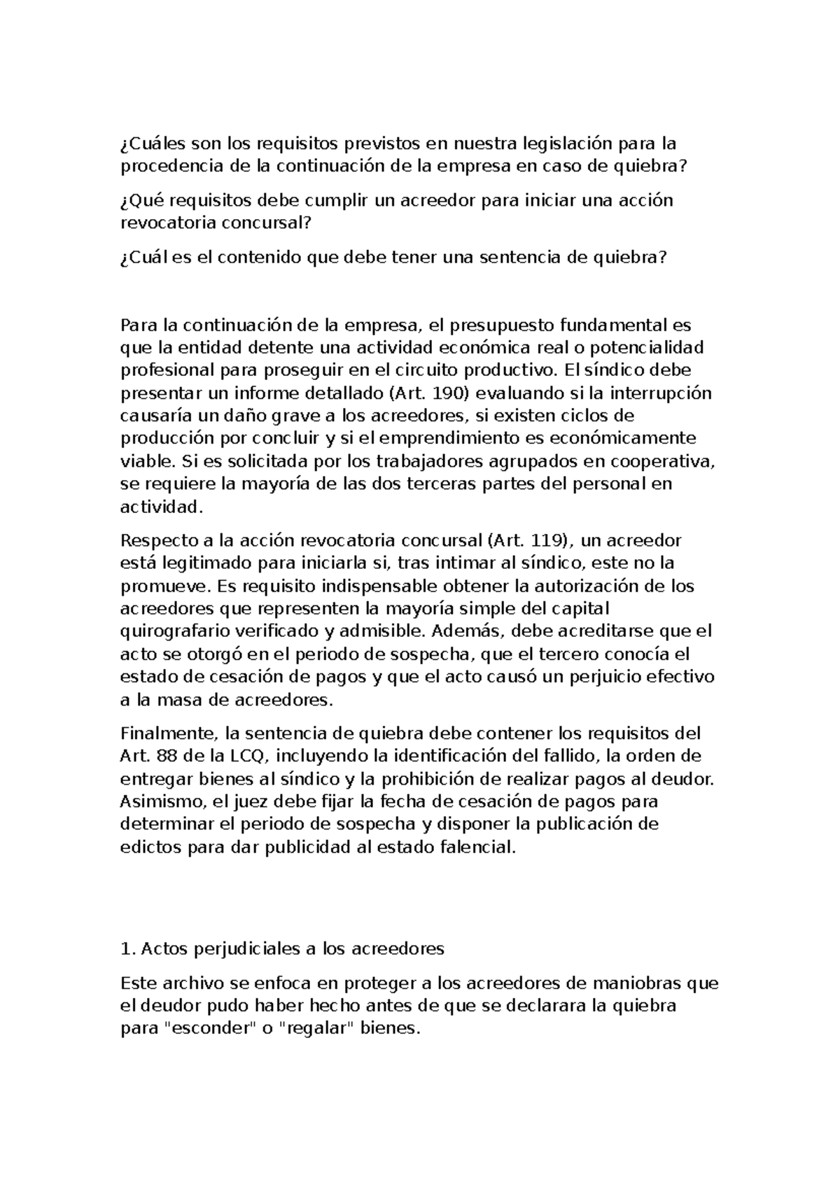 Requisitos Legales para la Continuación de la Empresa en Quiebra: Foro ...