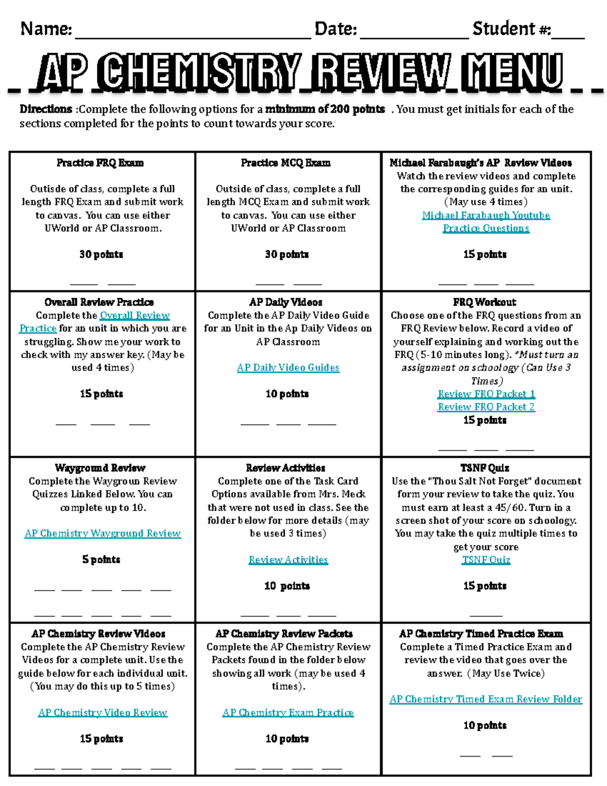 AP Chemistry Review Menu: Points & Practice Options - Studocu